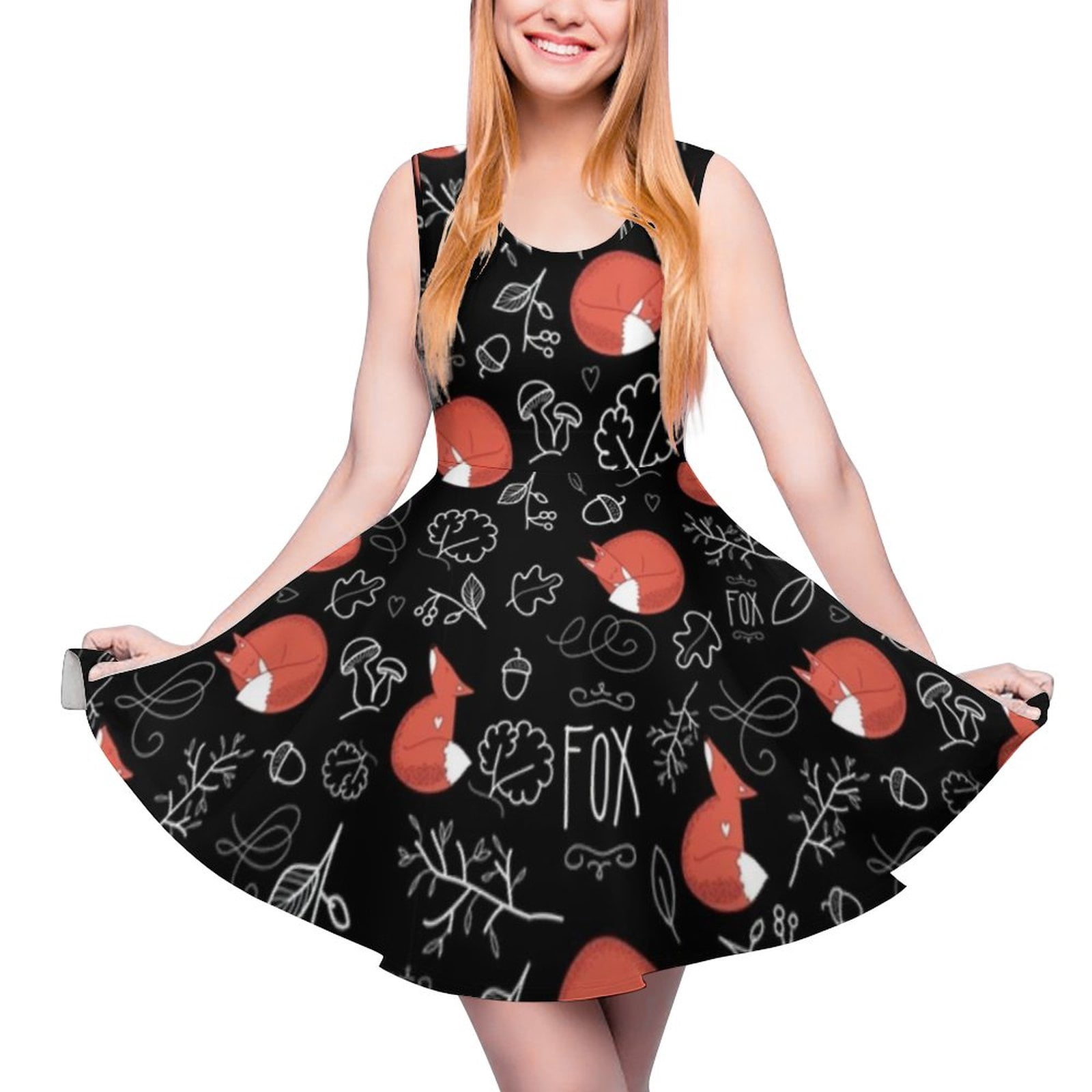 Dreamy Folk Fox Dress Blue Floral Print Casual Dresses Woman Night Club ...