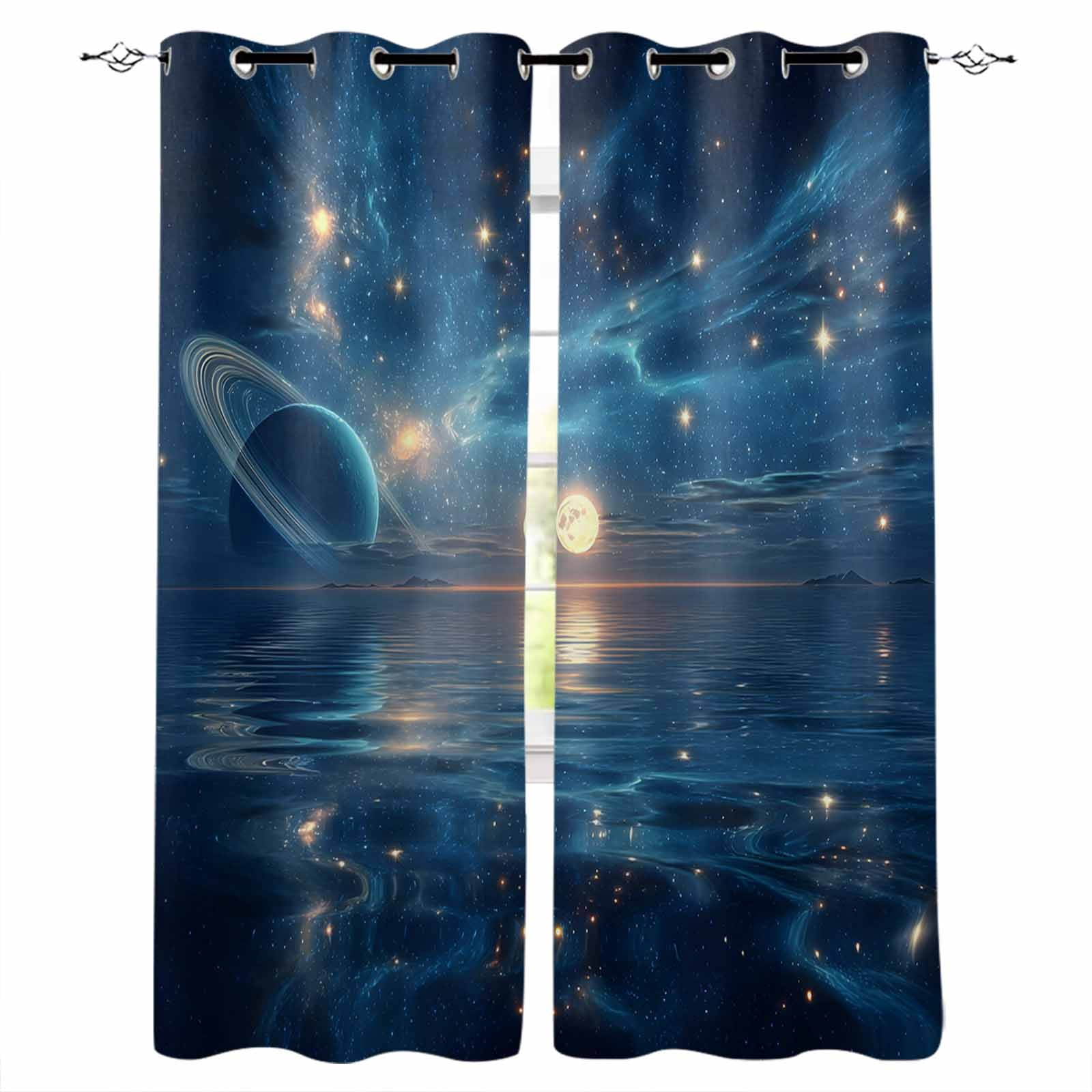 Dreamy Galaxy Planet Blackout Curtains 63 Inch Length Starry Sky ...