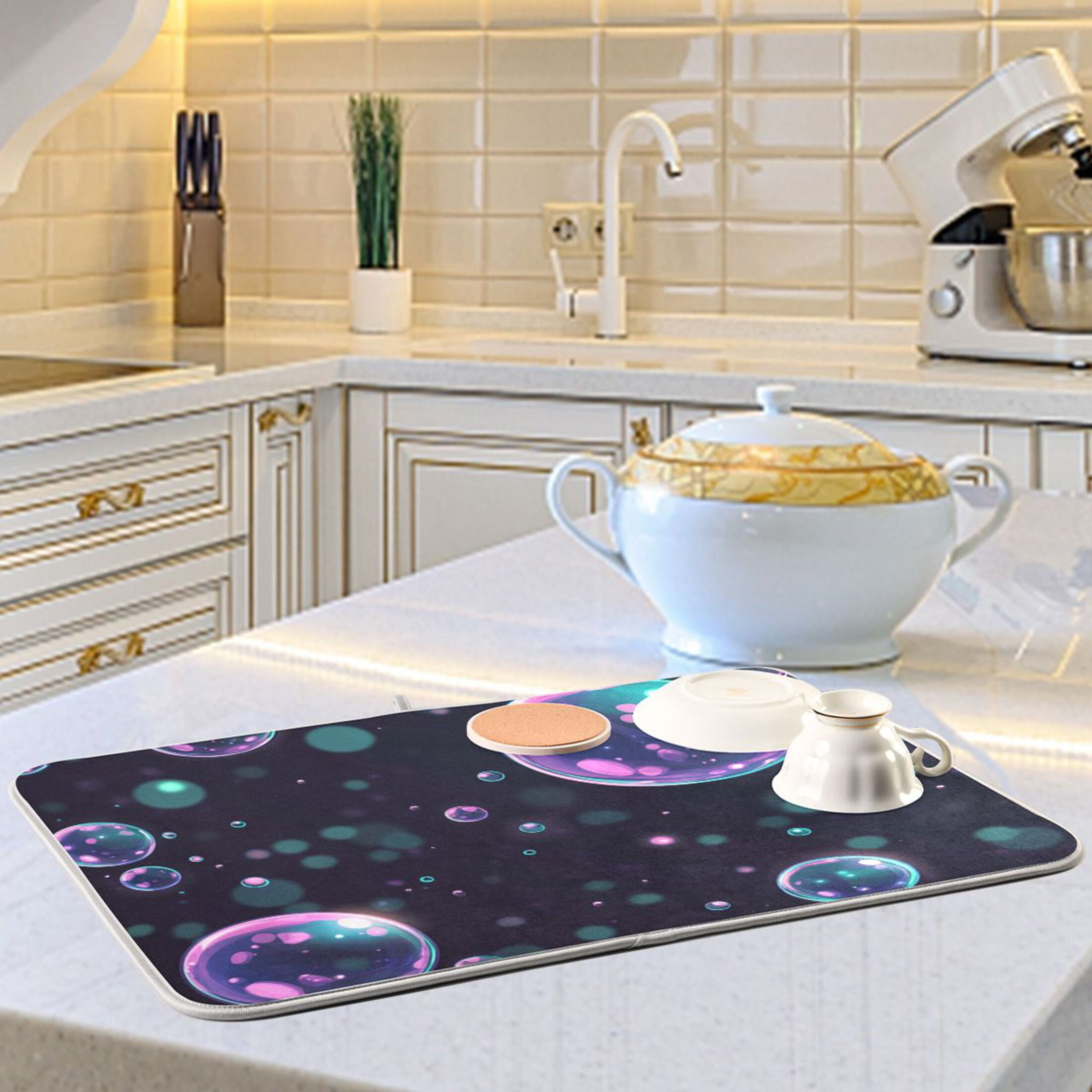 Dreamy Glowing Bubbles Dish Drying Mats for Kitchen Counter Absorbent ...