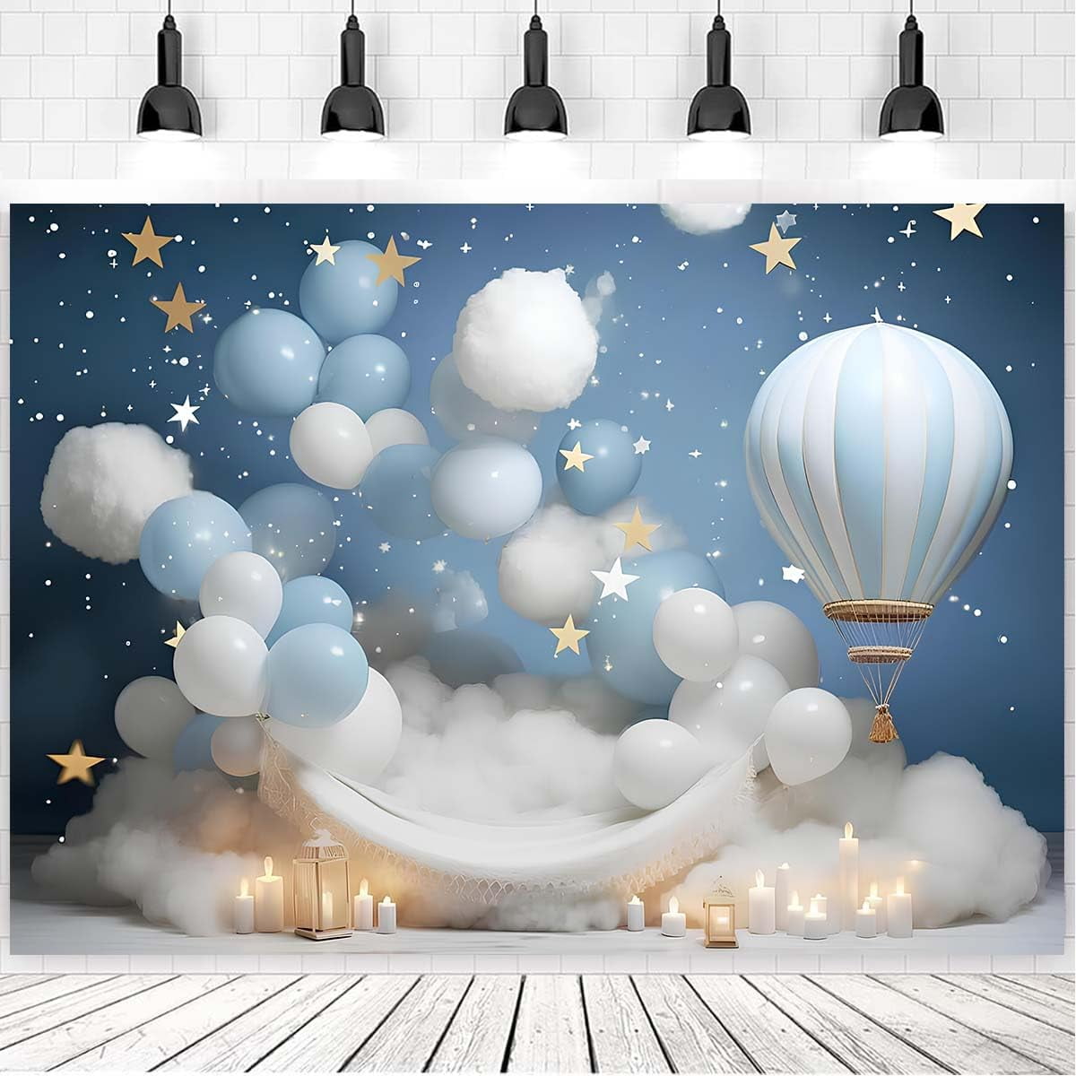 Dreamy Hot Air Balloon Backdrop for Kids Blue Starry Sky Baby Shower ...