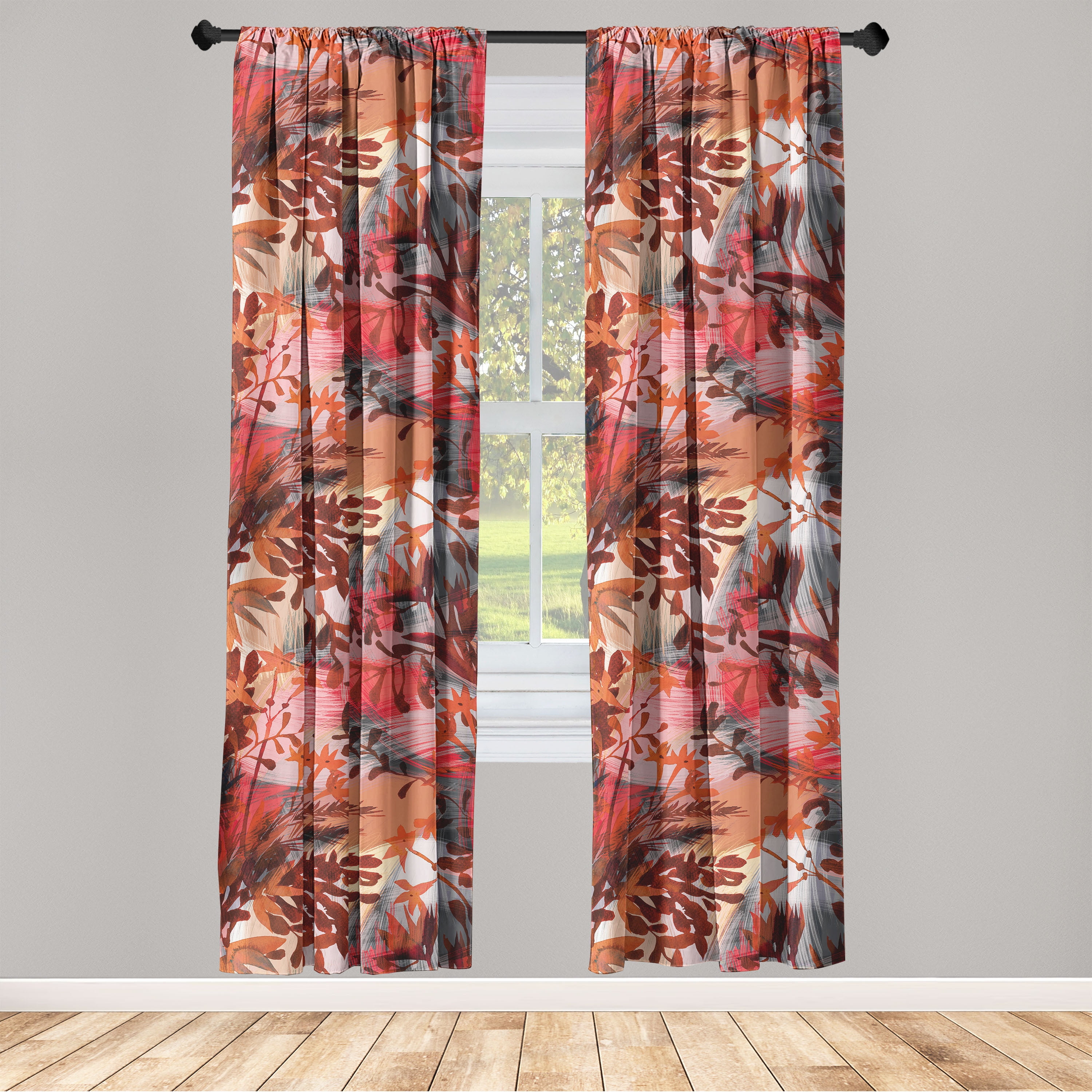 Dreamy Jungle Window Curtains, Wild Silhouettes of Leaves with Stem ...