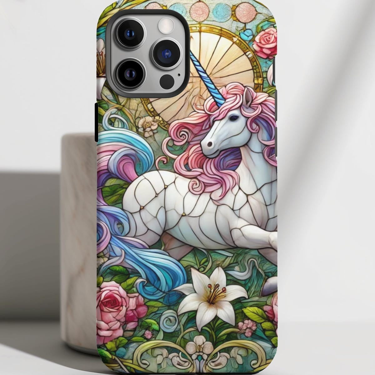 Dreamy Magical Floral Aesthetic Stained Glass Unicorn Phone Case for 17 ...