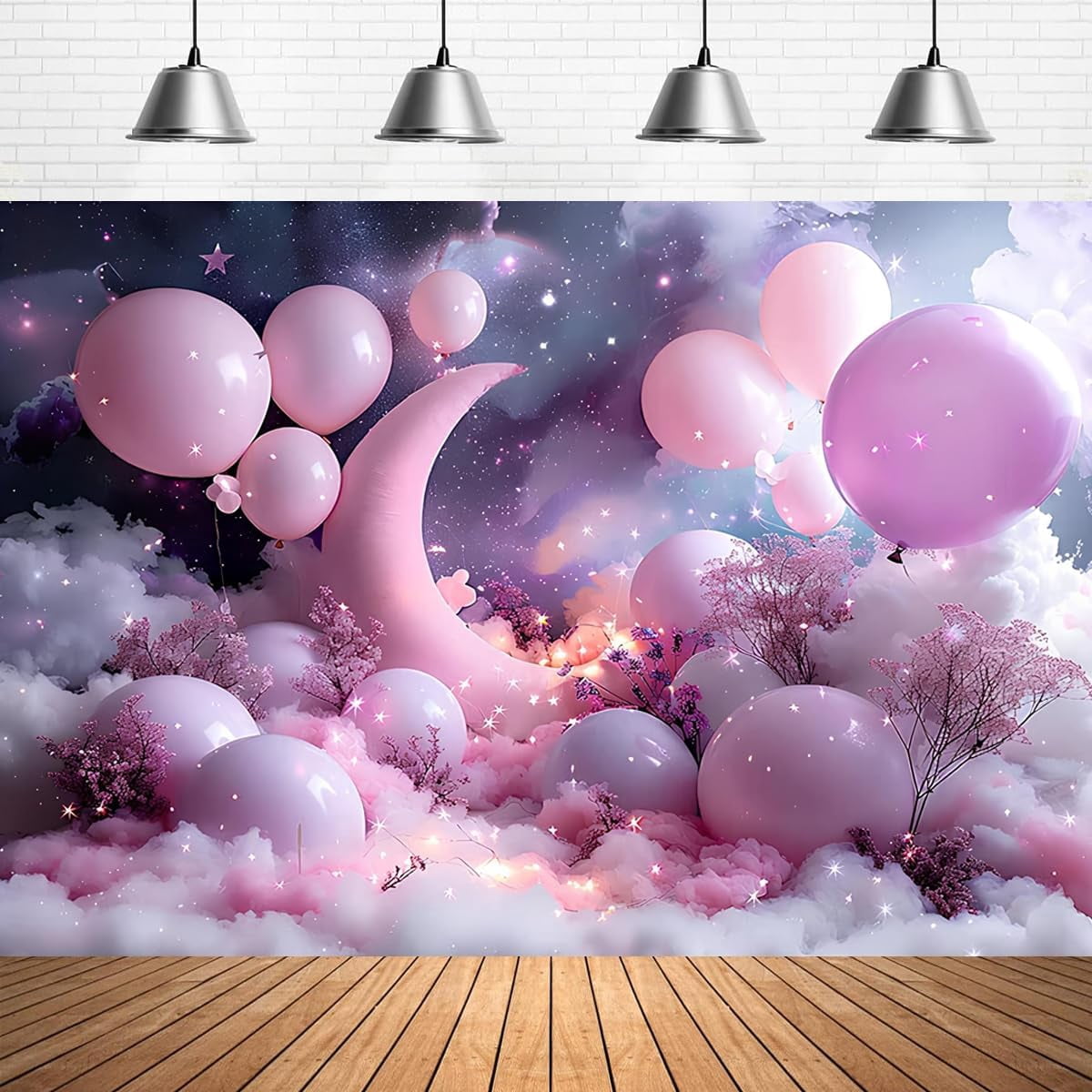 Dreamy Moon Purple Clouds Backdrop Baby Shower Birthday Kids Birthday ...