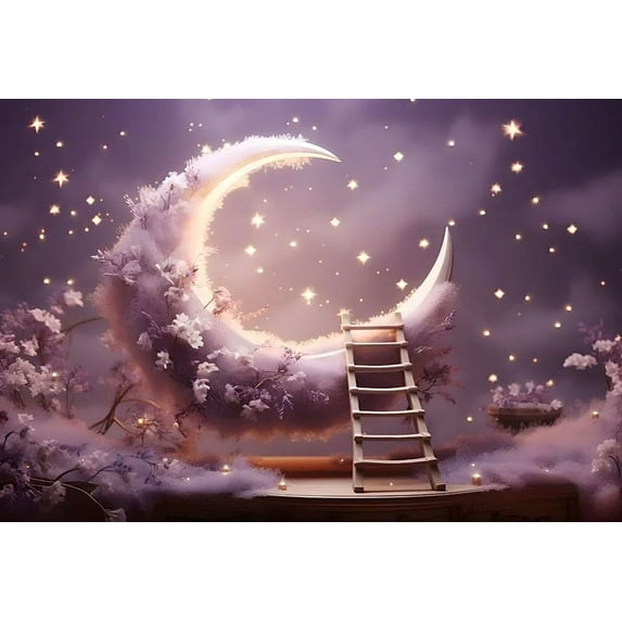 Dreamy Moon Purple Clouds Newborn Baby Kids Birthday Party Portrait r ...