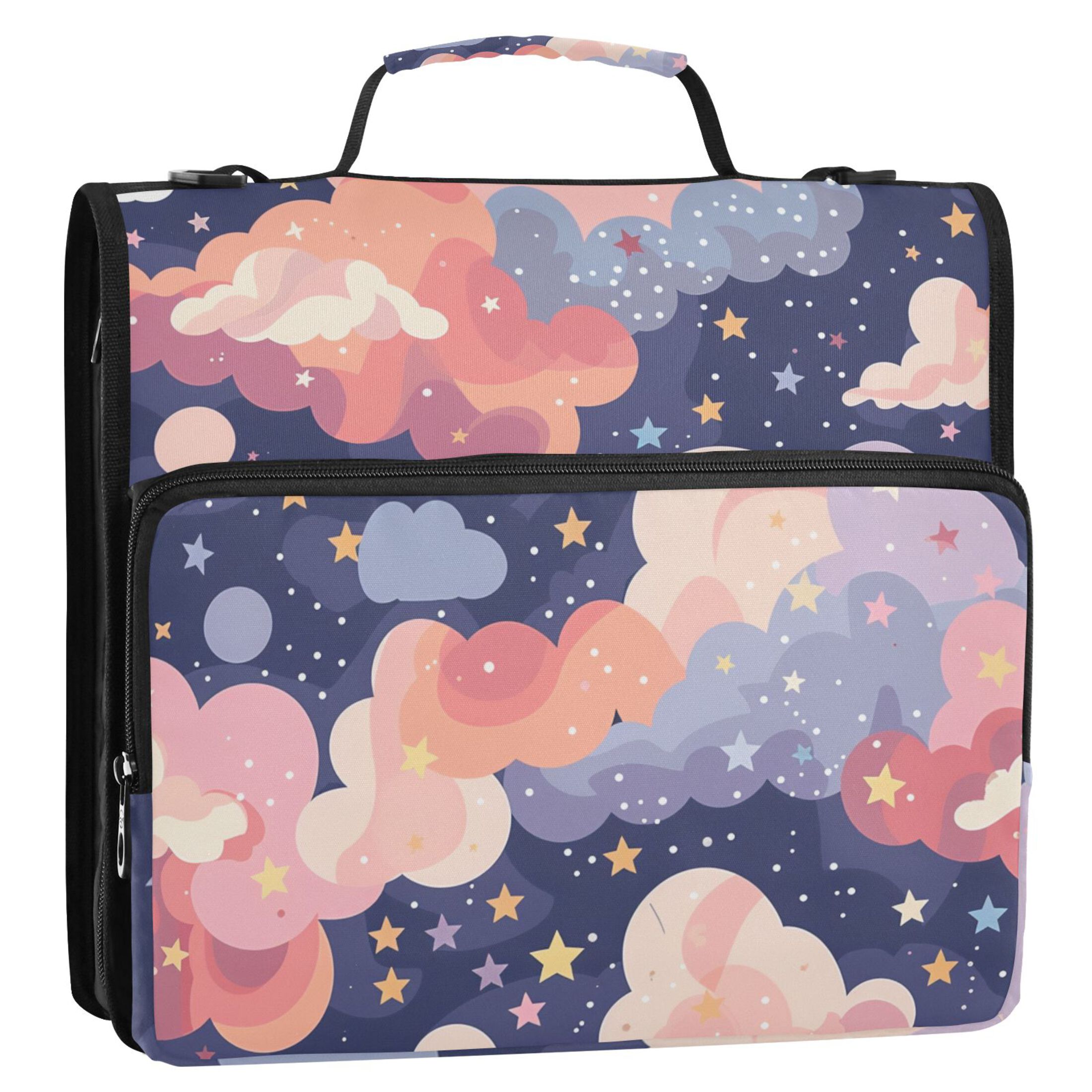 Dreamy Nebula Colorful Clouds Stars Binder Bag with Shoulder Strap 3 ...
