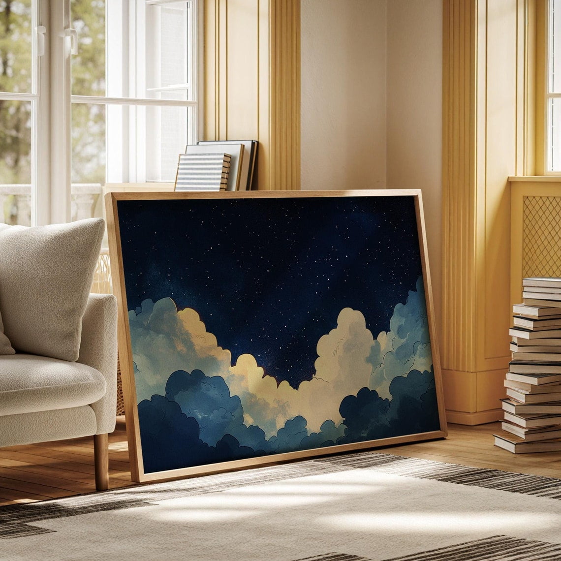 Dreamy Night Sky Print – Celestial Cloudscape Art, Starry Night Wall ...