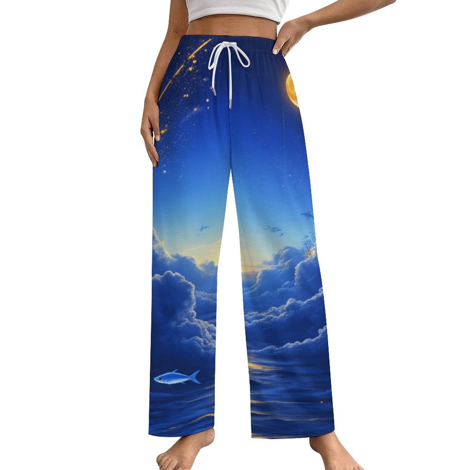 Dreamy Night Sky with Fish-1 Pajamas Leisure Trousers Soft Warm ...