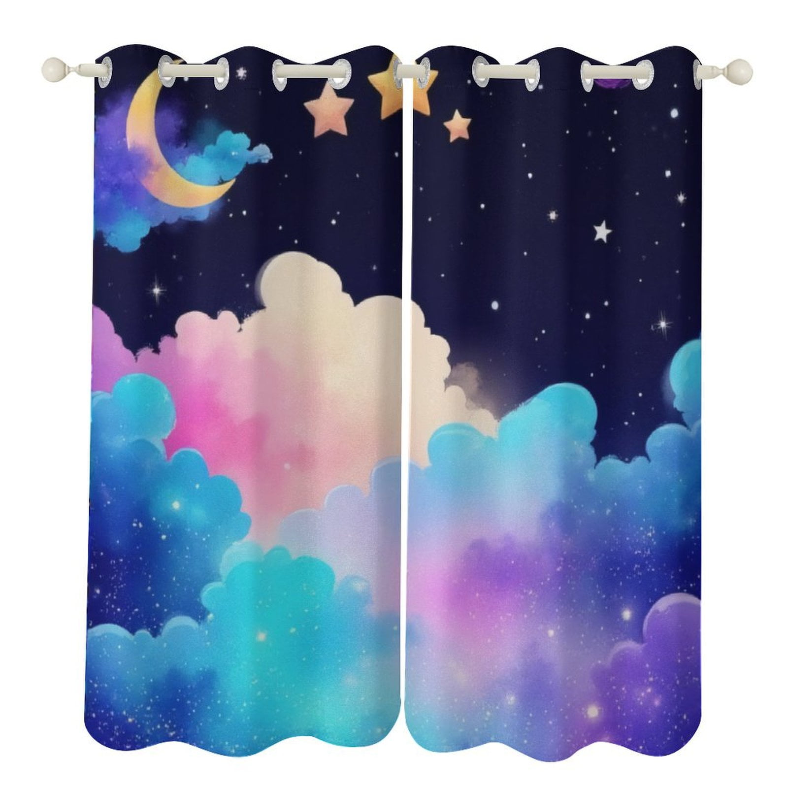 Dreamy Night Sky with Moon And Stars 2 Panels Curtains for Bedroom ...