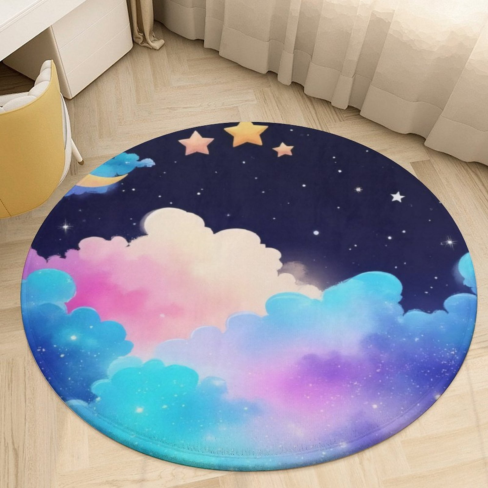 Dreamy Night Sky with Moon And Stars Round Area Rugs for Bedroom Living ...