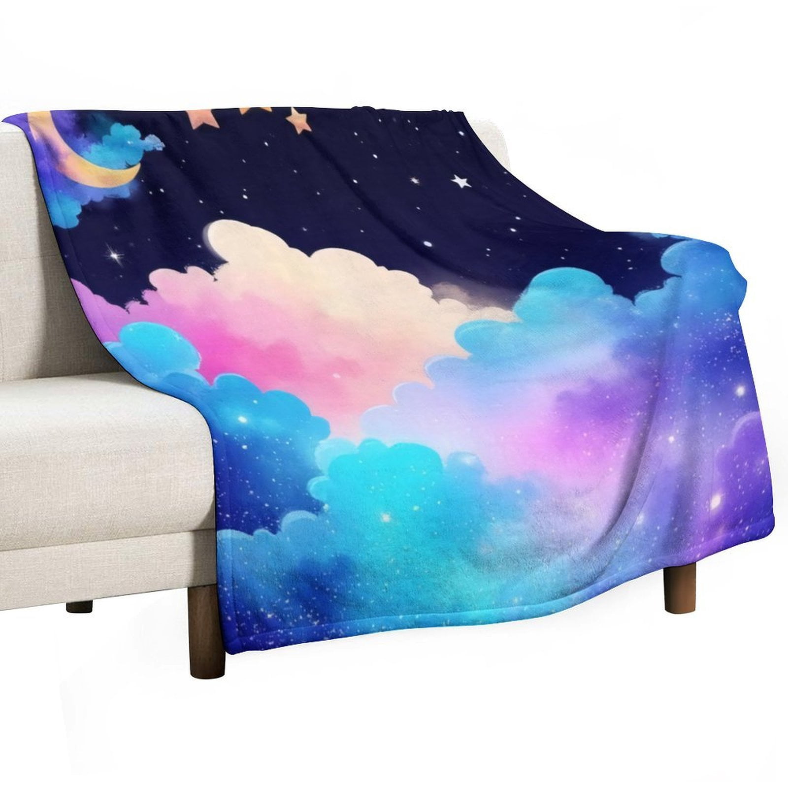 Dreamy Night Sky with Moon And Stars Throws Blankets for Sofa Bed ...