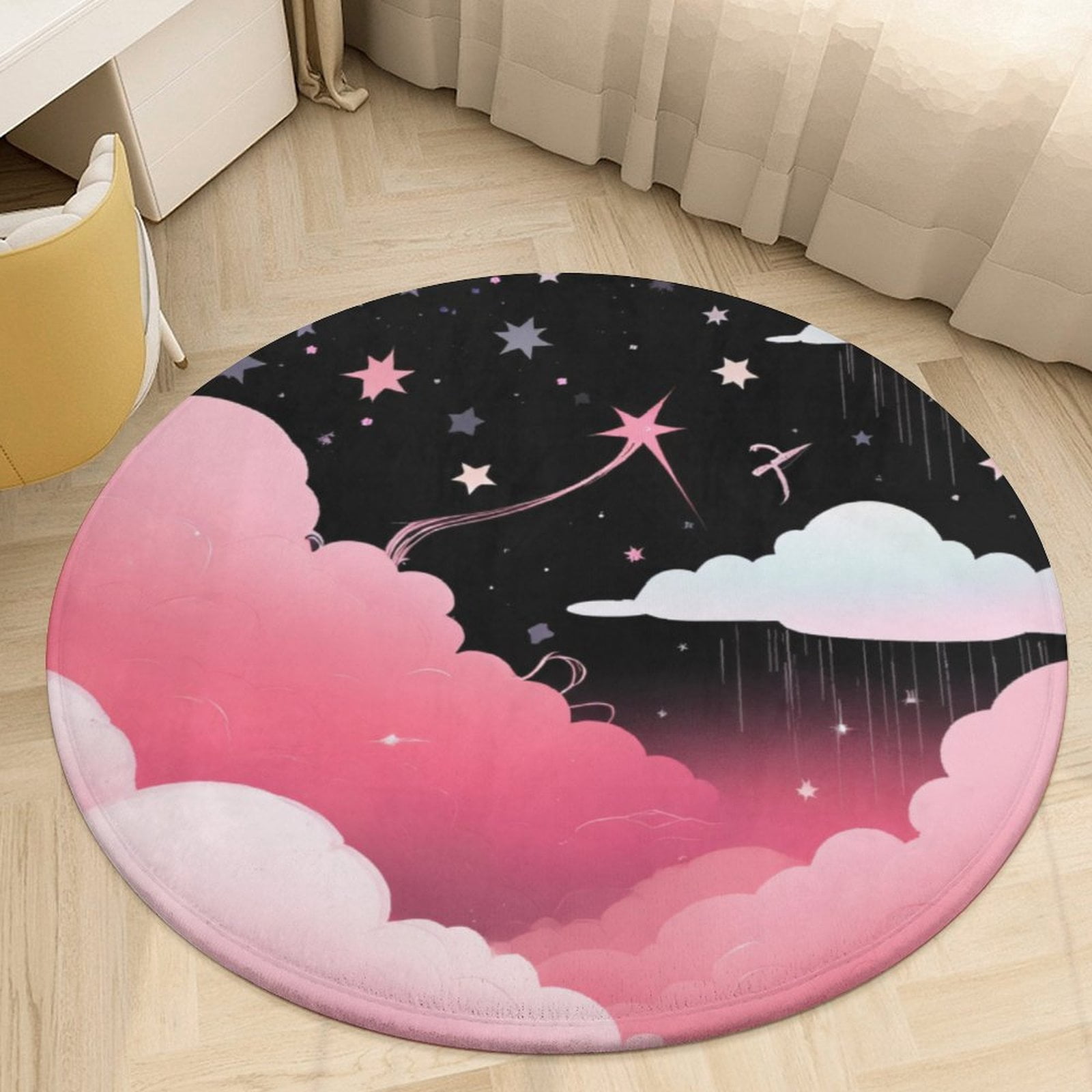 Dreamy Night Sky with Stars And Clouds Round Area Rugs for Bedroom ...