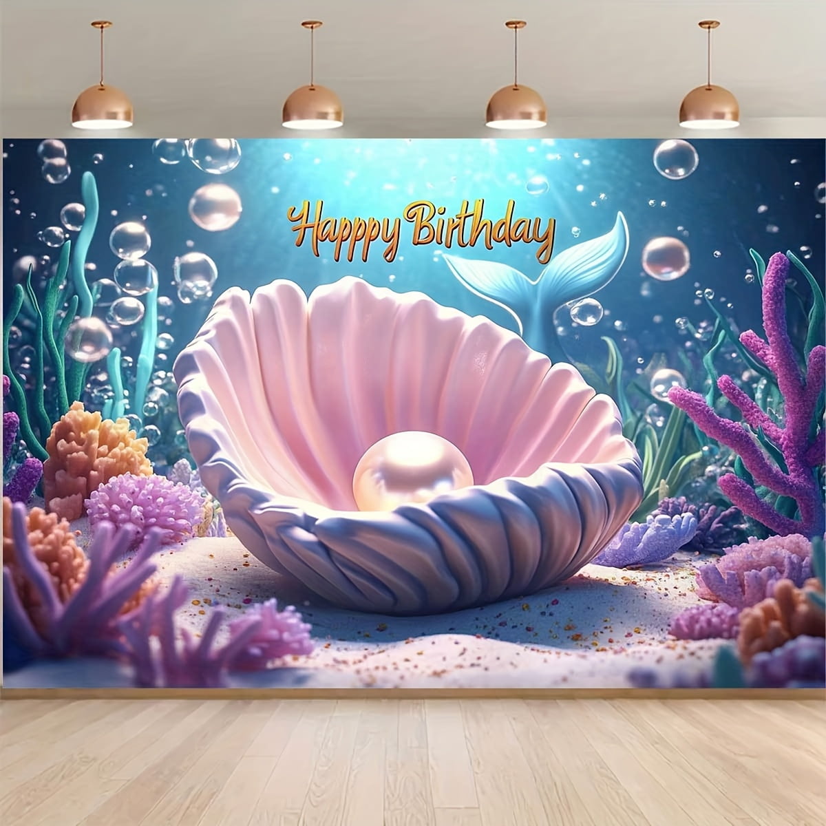 Dreamy Ocean Shell Happy Birthday Backdrop Ocean Birthday Baby Shower ...