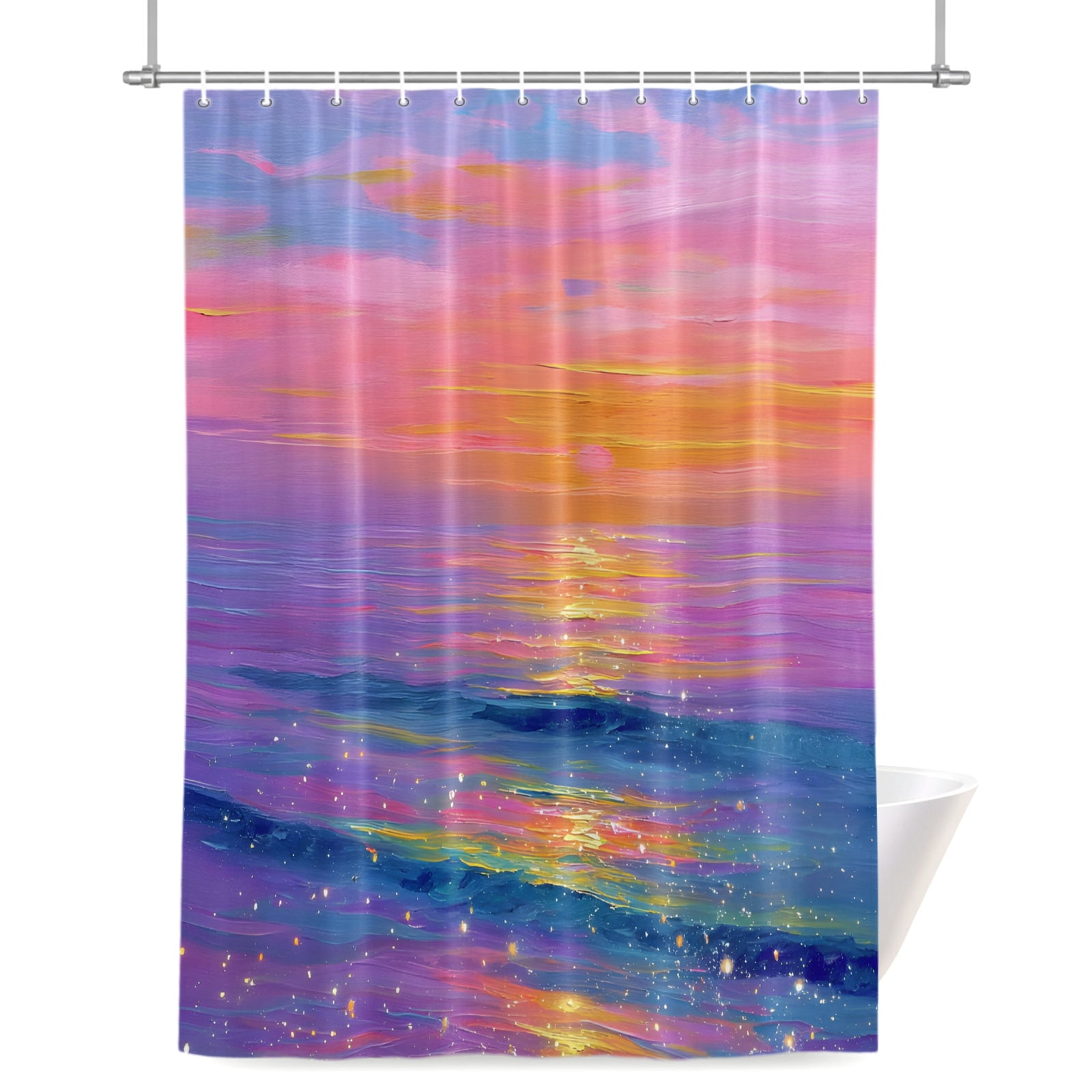 Dreamy Ocean Shower Curtain, Abstract Fantasy Sun Ocean Sky Waterproof ...
