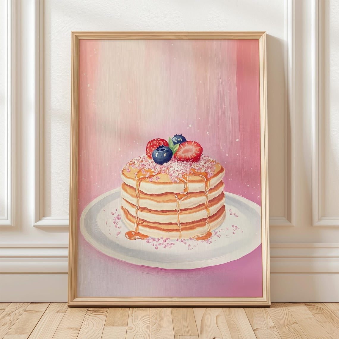 Dreamy Pancake Stack Artwork, Vintage Brunch Café Print, Pastel Diner ...