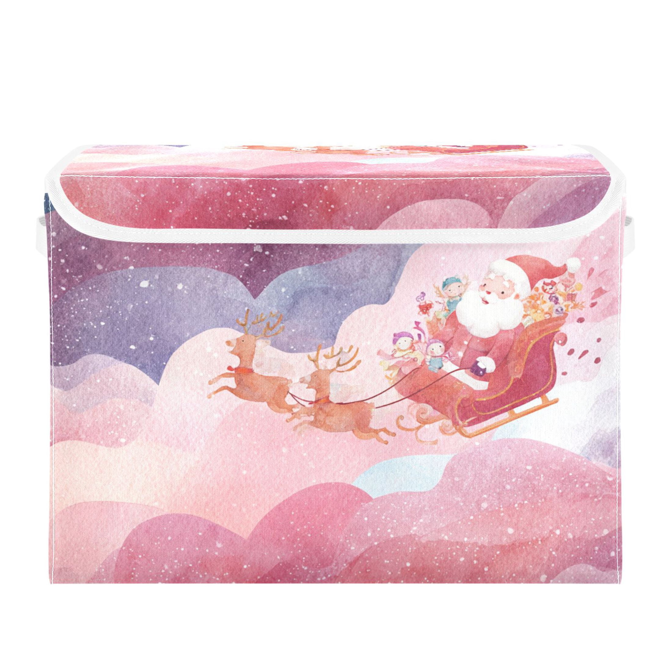 Dreamy Pastel Clouds Santa on Car Christmas Foldable Storage Bins with ...