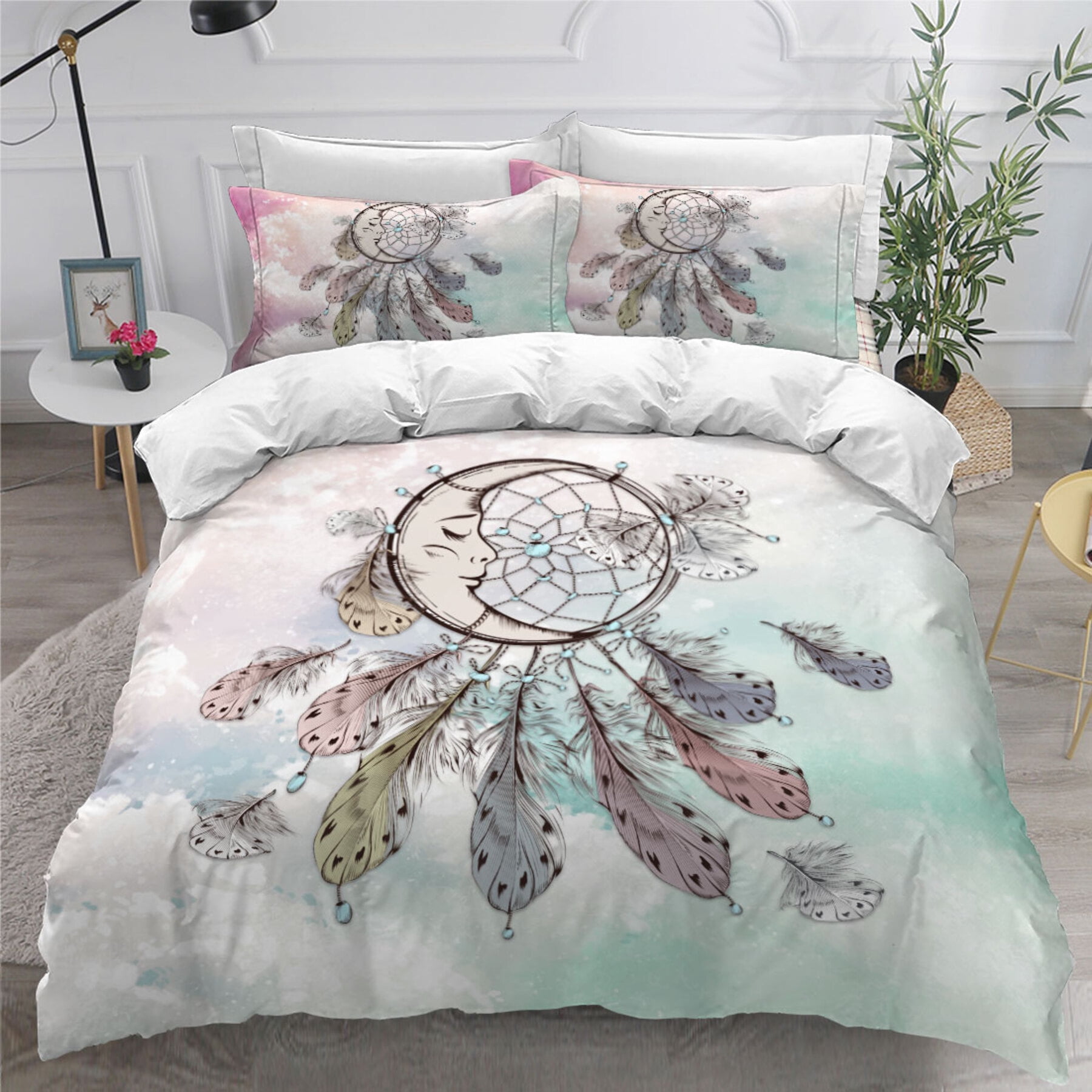 Dreamy Pastel Duvet Cover Set with Feathers Bedding for Serene Bedrooms ...