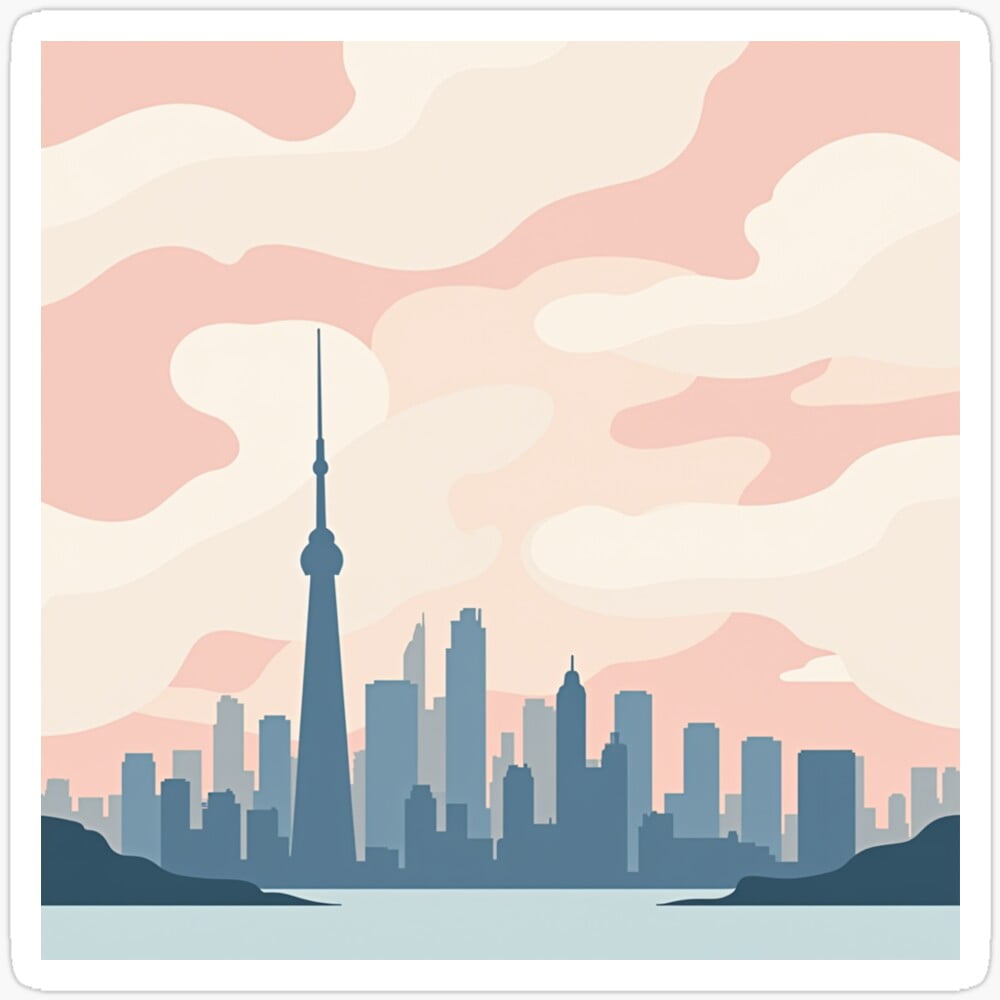 Dreamy Pastel Skyline - Urban Minimalist Art Sticker Phone Decal Water ...