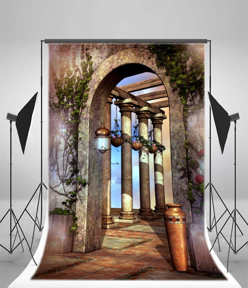 Dreamy Pavilion Backdrop 5x7ft Flowers Vines Flowers Vase Wall Pillar ...