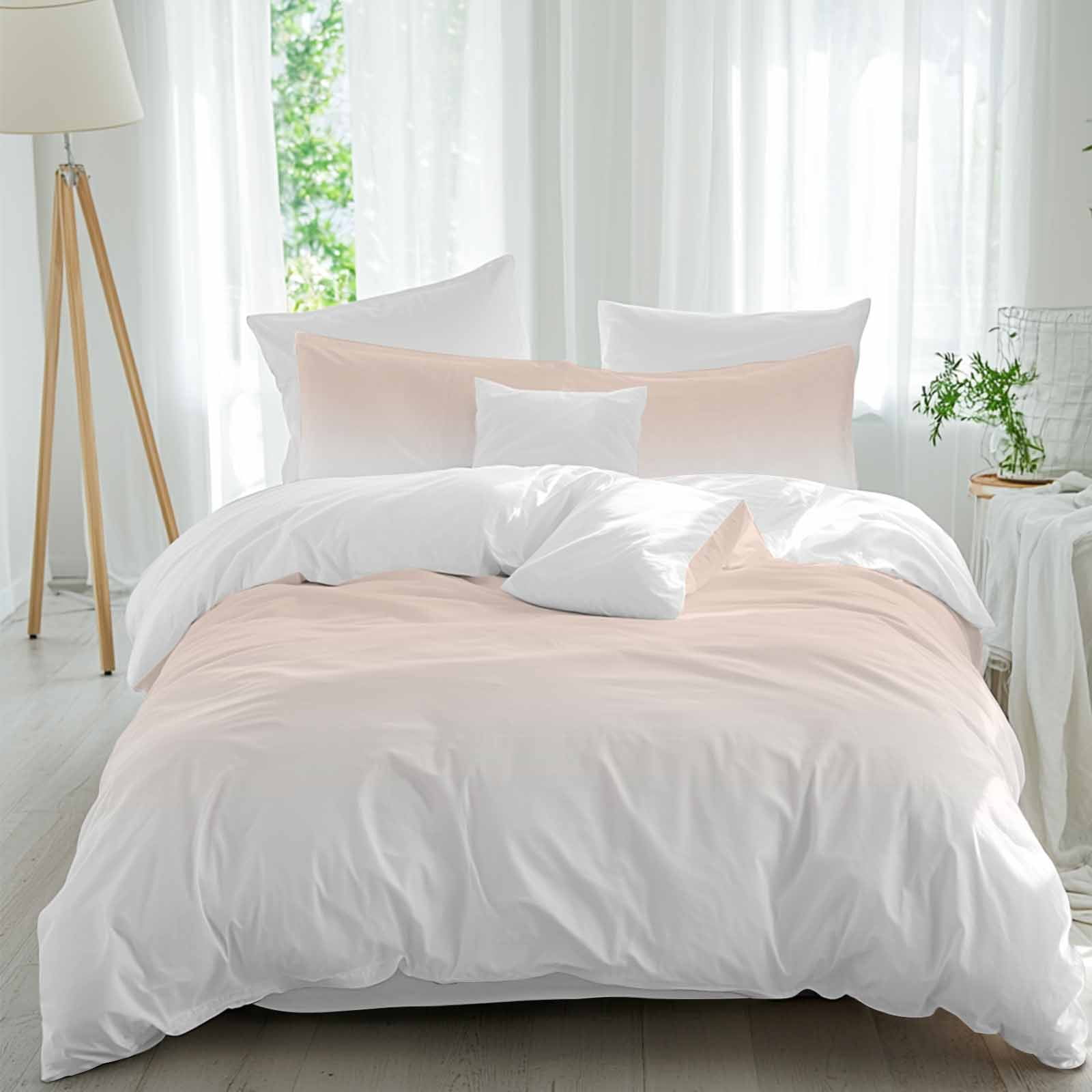 Dreamy Peach Duvet Cover Set Queen Size Pink and White Gradient Soft ...