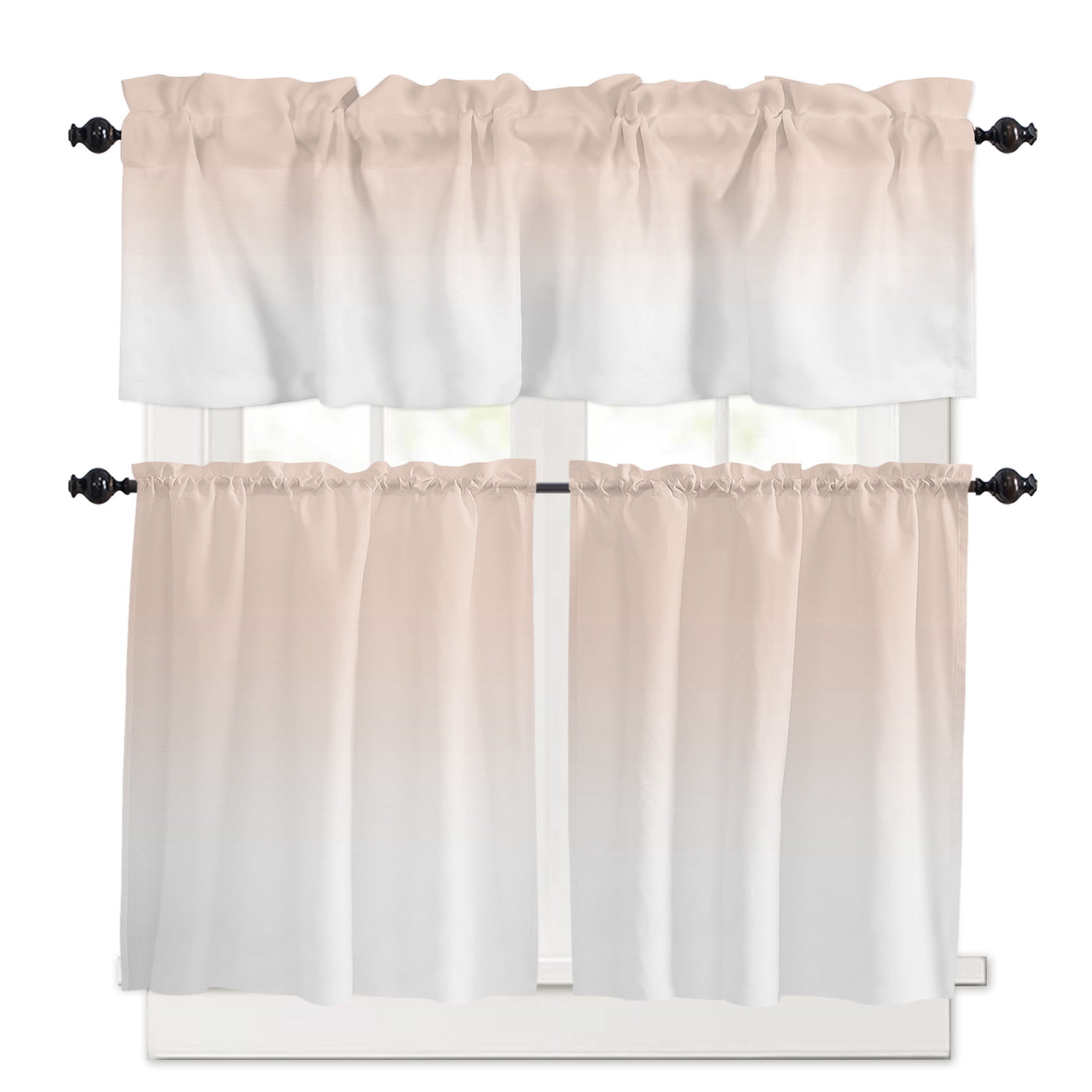 Dreamy Peach Kitchen Curtains Valances and Tiers Set of 3, 24 Inch ...