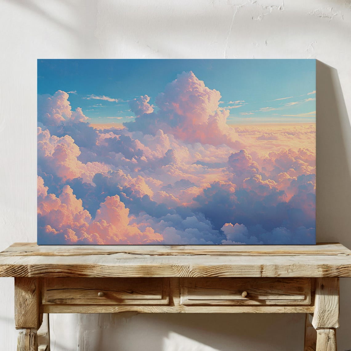 Dreamy Pink Cloudscape Wall Art – Ethereal Sky Painting With Sunset Clouds – Soft Pastel Heaven ...