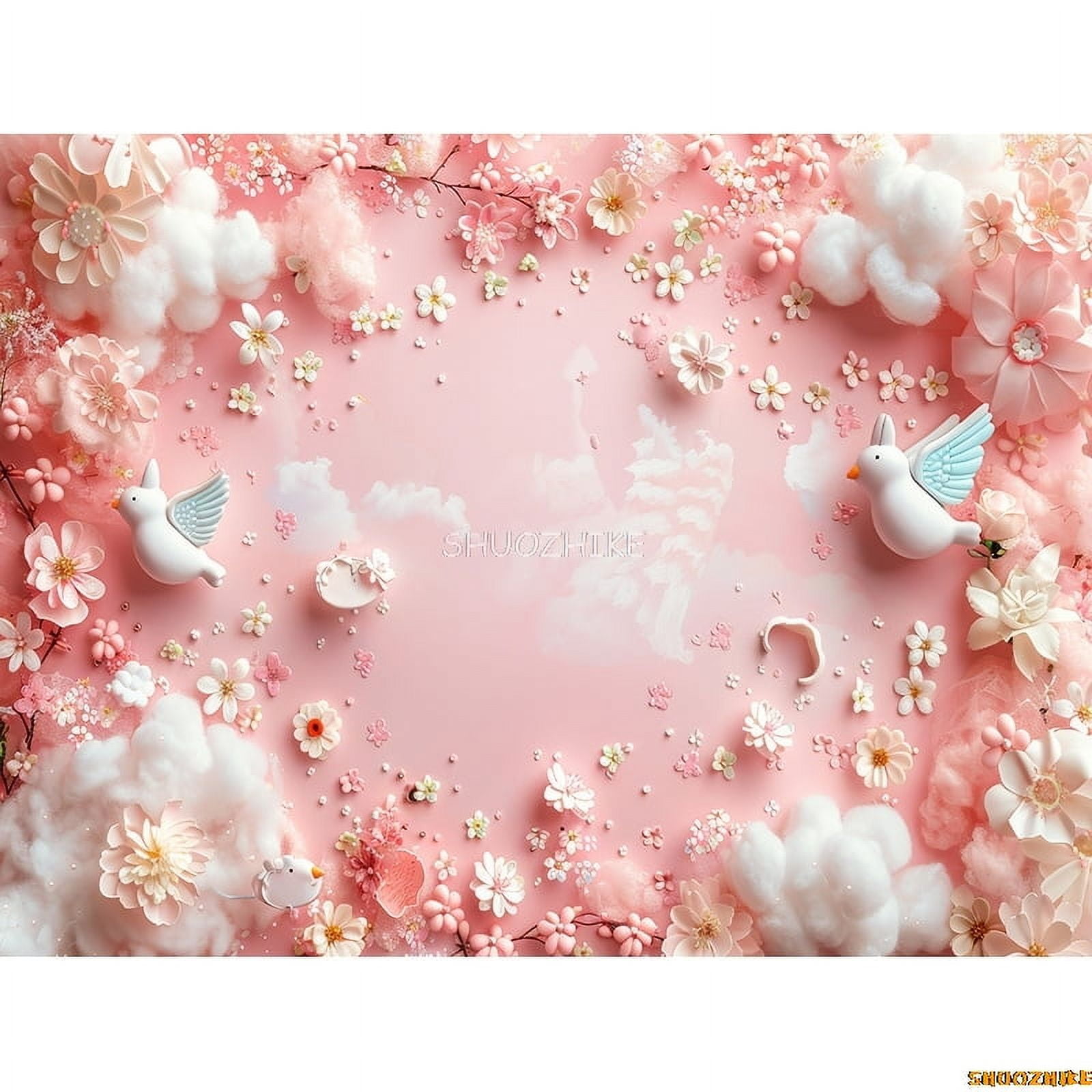 Dreamy Pink Floral Frame Birthday Photography Backdrops Props Baby ...
