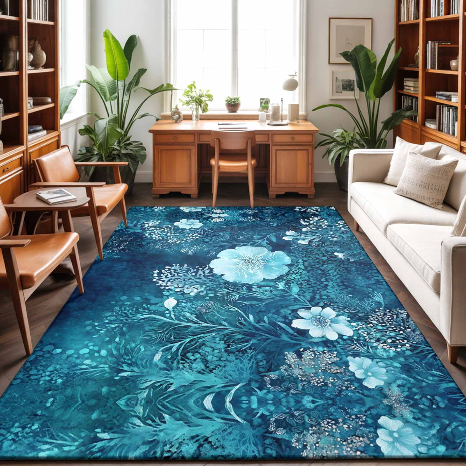 Dreamy Poppy Anemone Washable Area Rug 6 x 9 ft Natural Ocean ...