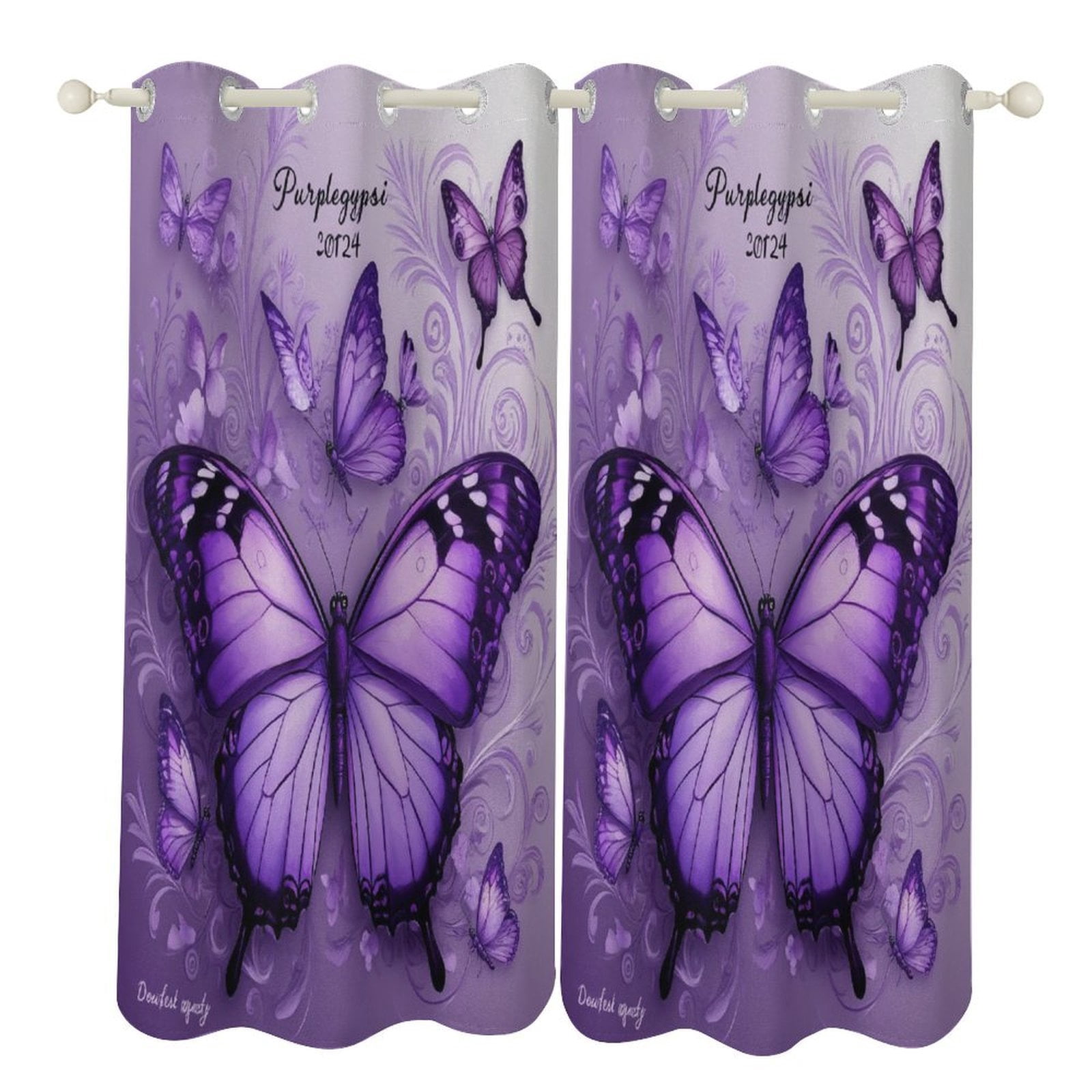 Dreamy Purple Butterfly Pattern (100)-2 Window Blackout Curtain 3d ...