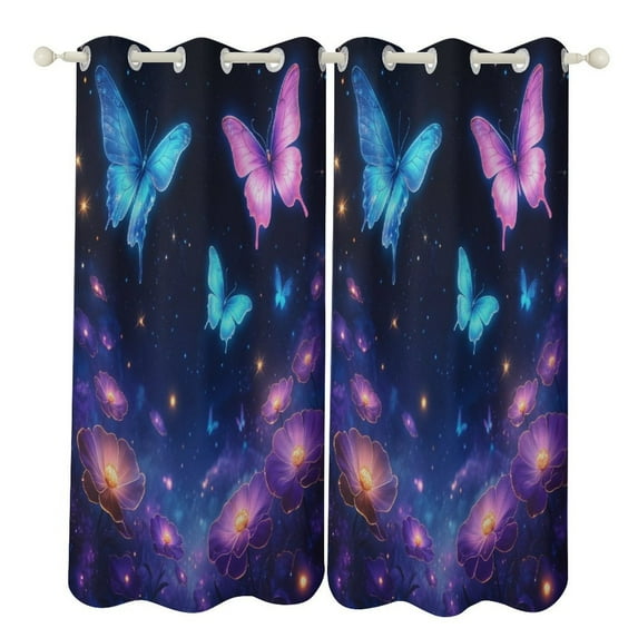 Dreamy Purple Butterfly Pattern 2pcs Blackout Curtains For Living Room ...
