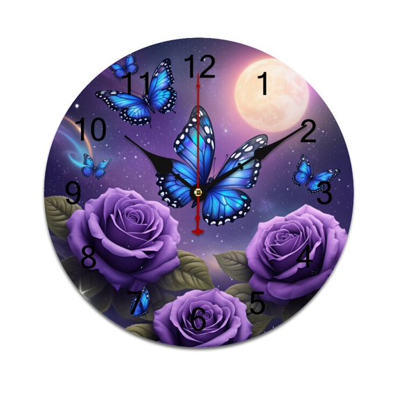 Dreamy Purple Butterfly Pattern Bedroom Wall Clock Large Modern Kitchen ...