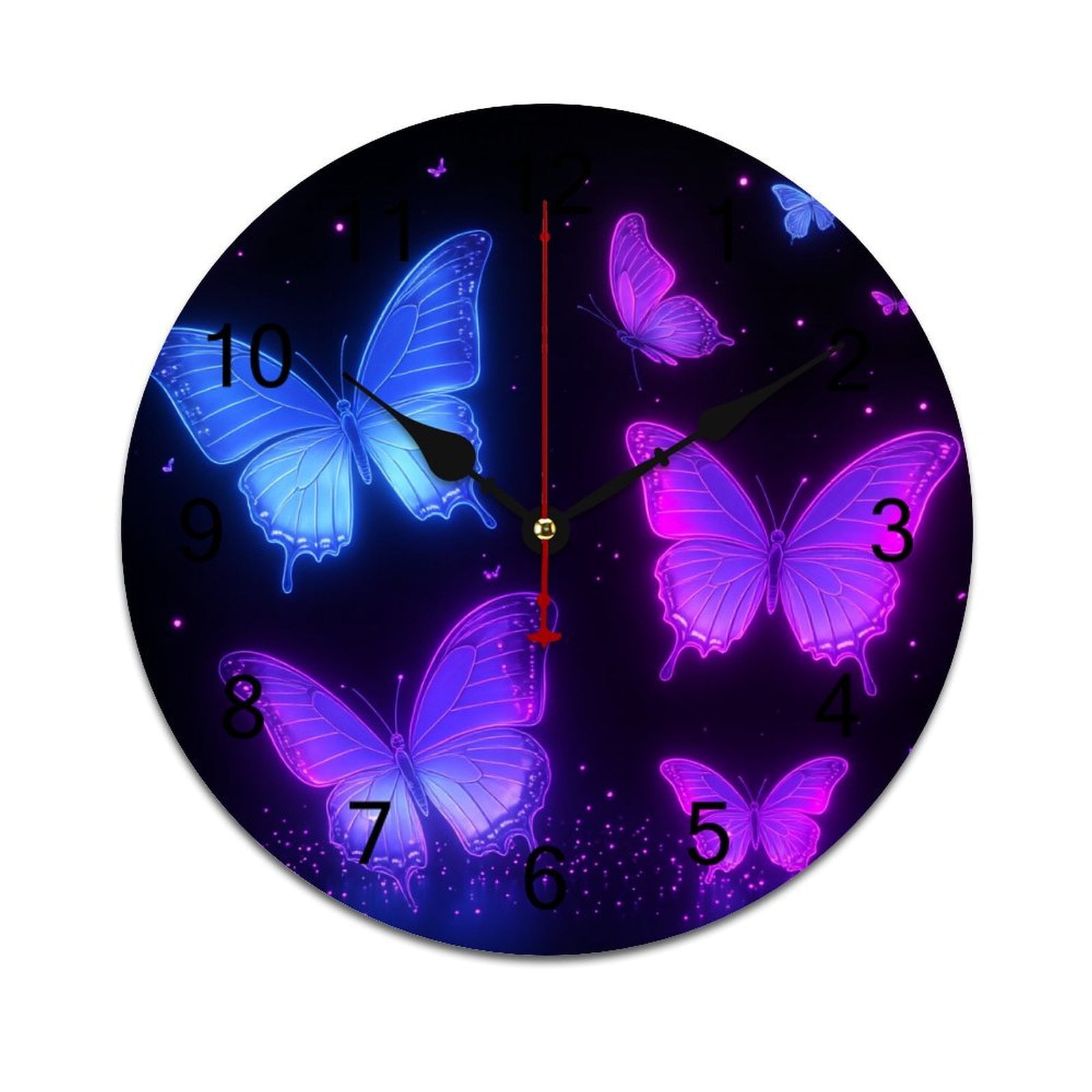 Dreamy Purple Butterfly Pattern Bedroom Wall Clock Large Modern Kitchen ...