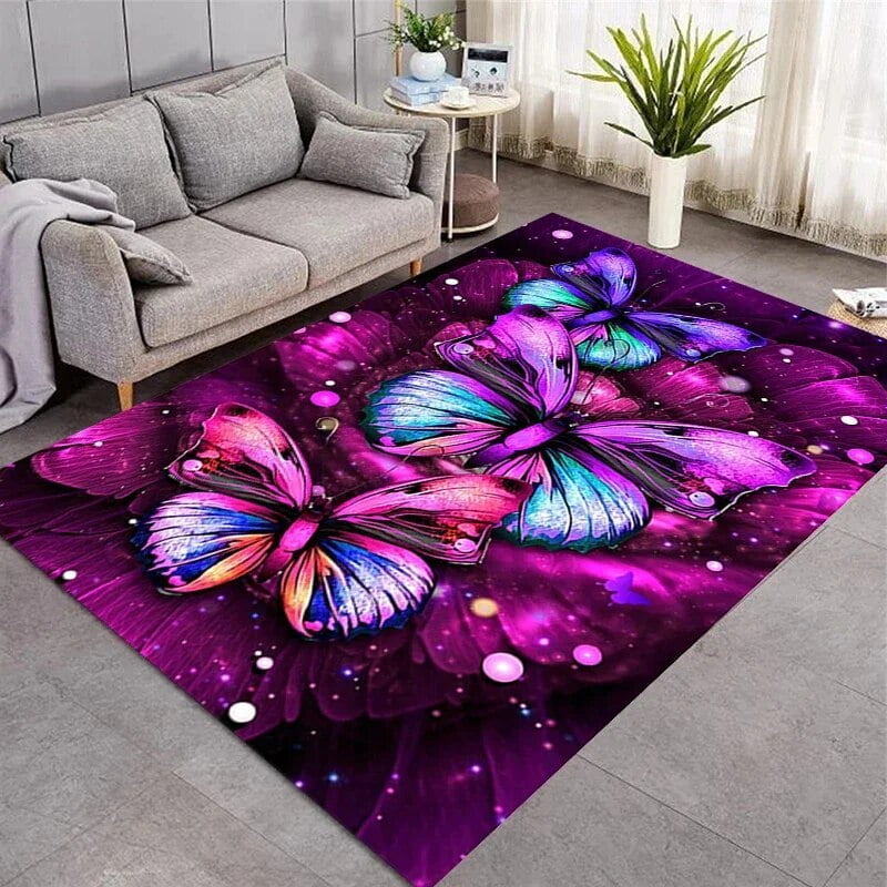 Dreamy Purple Butterfly Pattern Carpets for Living Room Bedroom Area ...