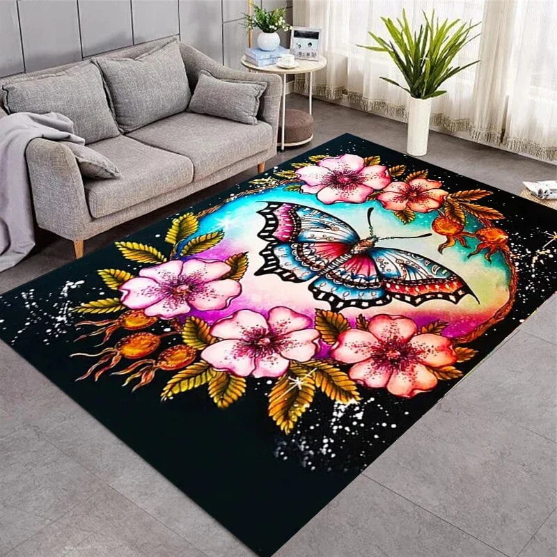 Dreamy Purple Butterfly Pattern Carpets for Living Room Bedroom Area ...