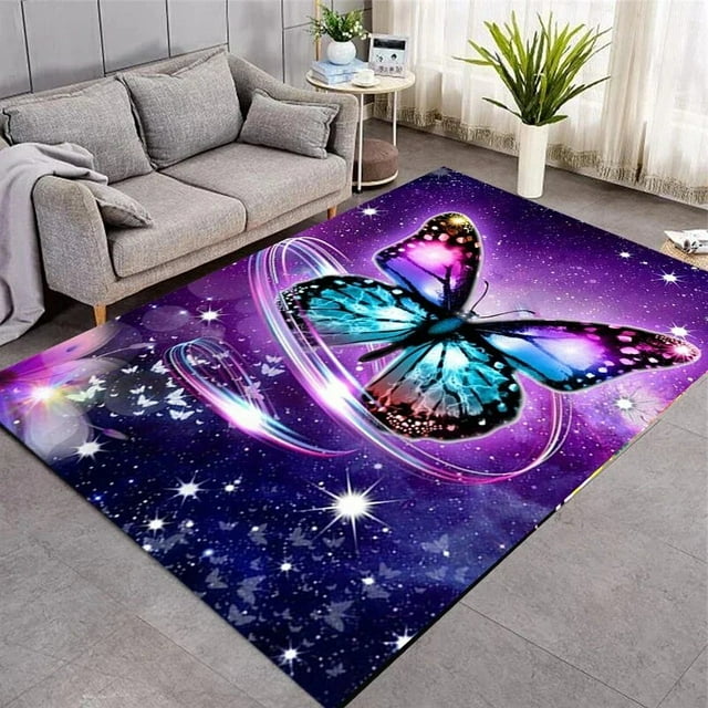 Dreamy Purple Butterfly Pattern Carpets for Living Room Bedroom Area ...