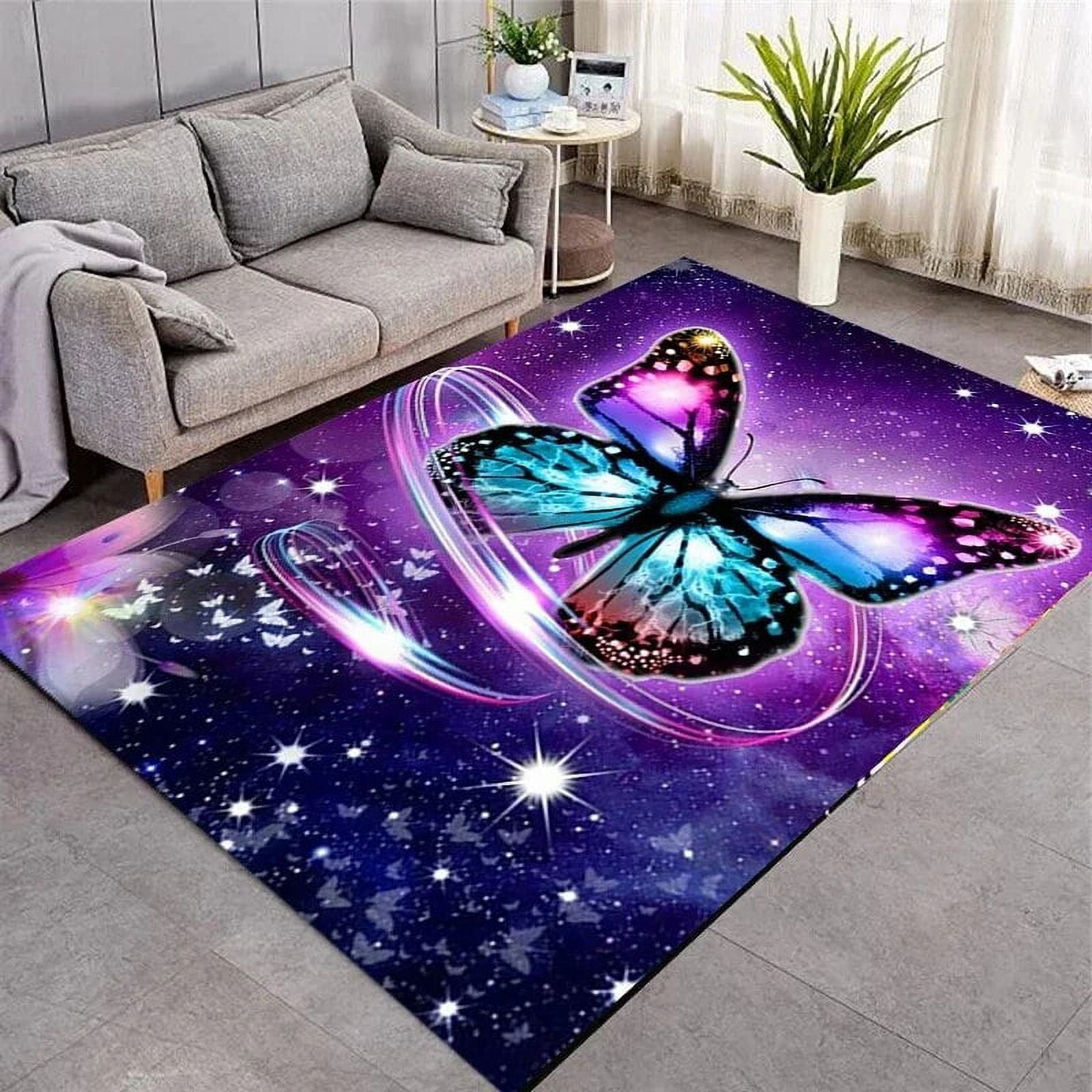 Dreamy Purple Butterfly Pattern Carpets for Living Room Bedroom Area ...