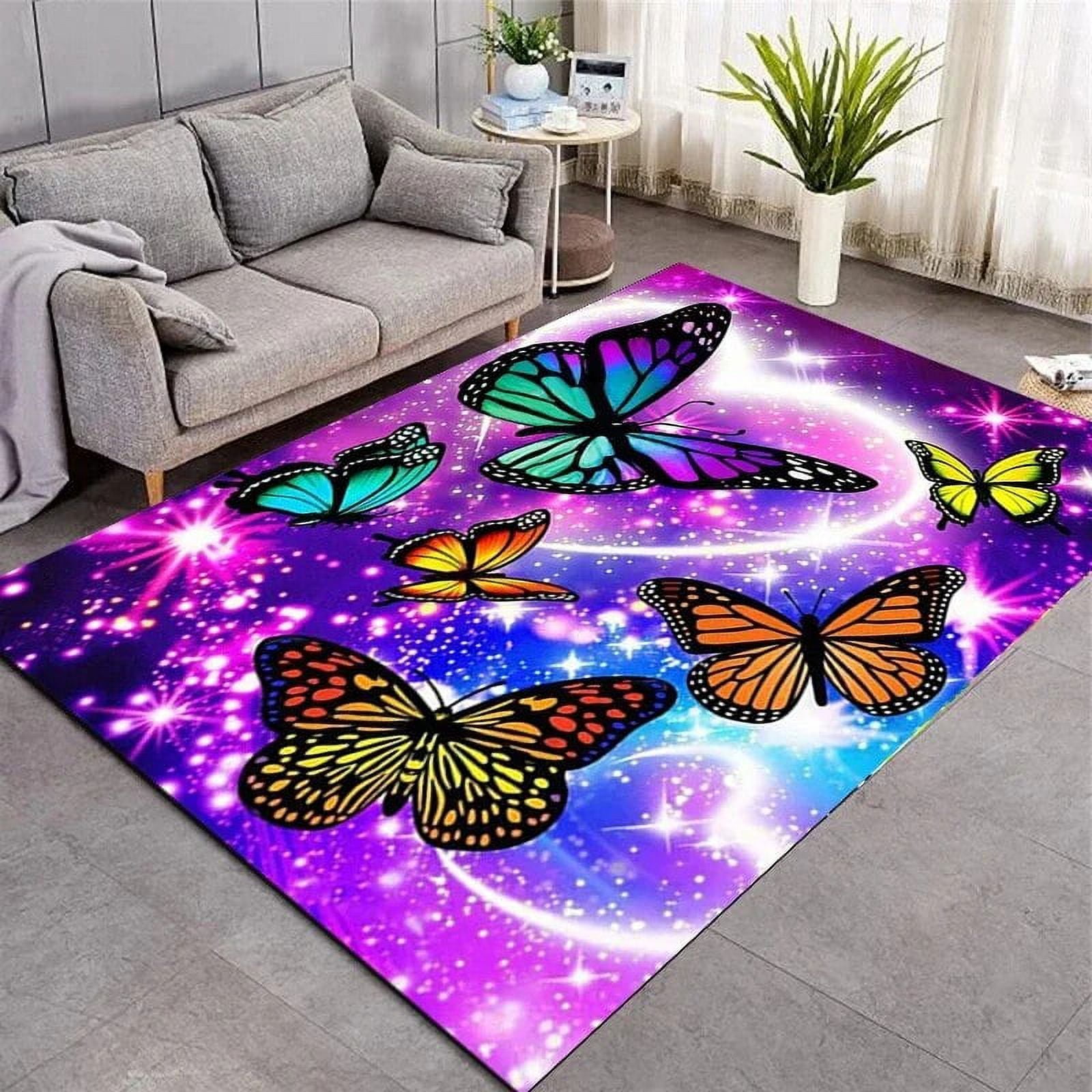 Dreamy Purple Butterfly Pattern Carpets for Living Room Bedroom Area ...