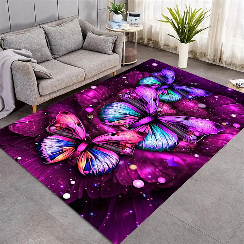 Dreamy Purple Butterfly Pattern Carpets for Living Room Bedroom Area ...