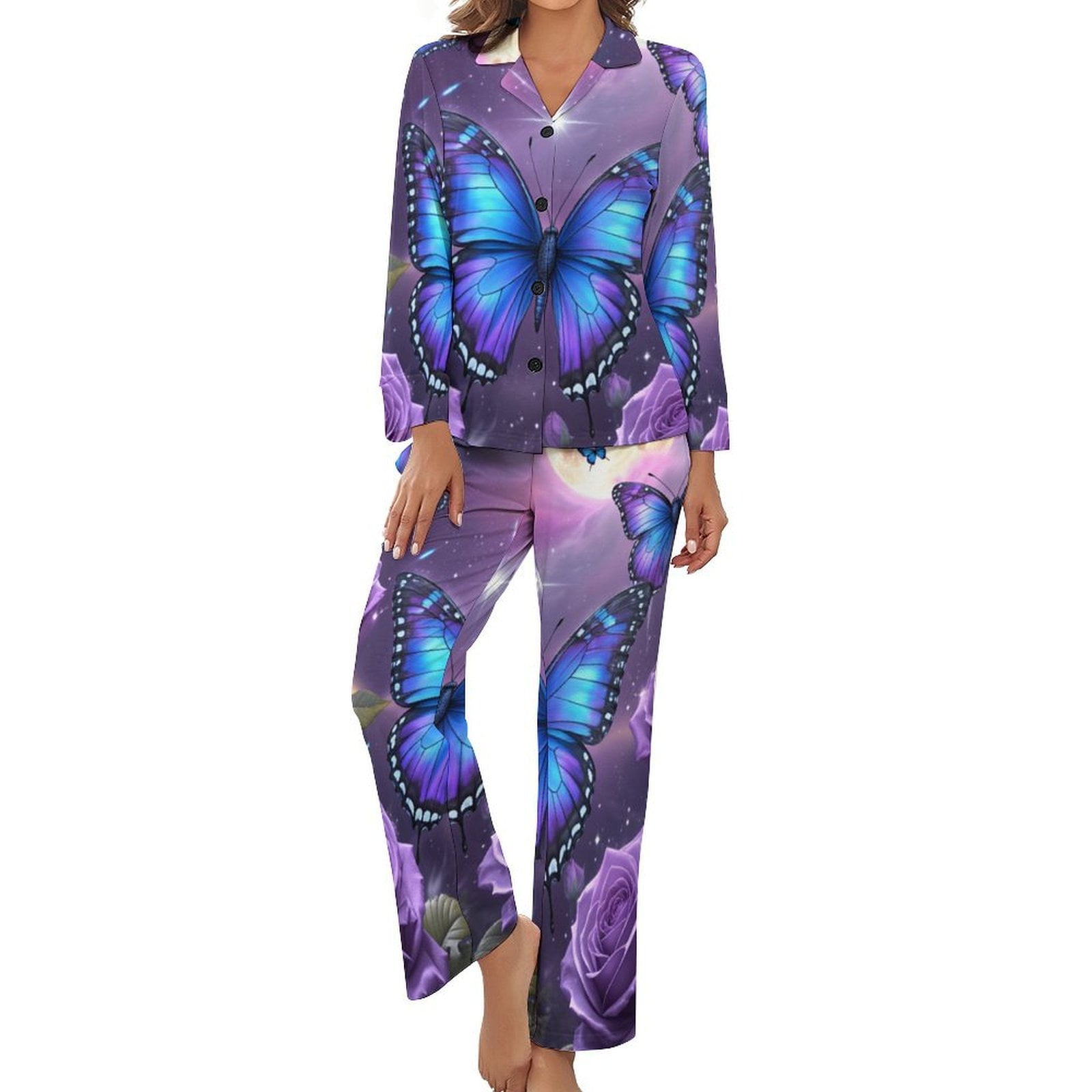 Dreamy Purple Butterfly Pattern Pajamas Woman Vintage Pajamas Set 2 ...