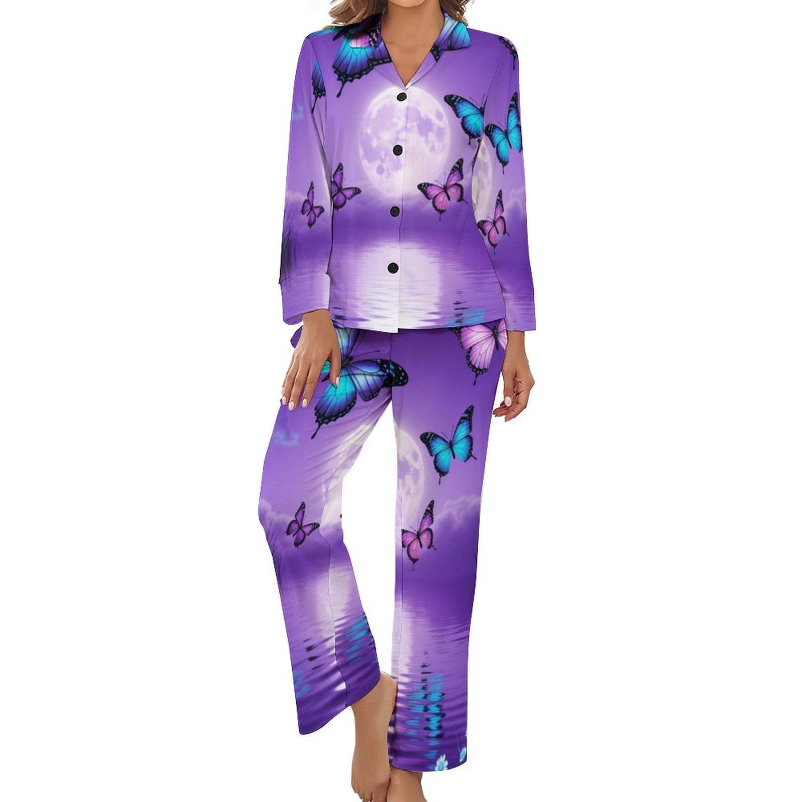 Dreamy Purple Butterfly Pattern Pajamas Woman Vintage Pajamas Set 2 ...