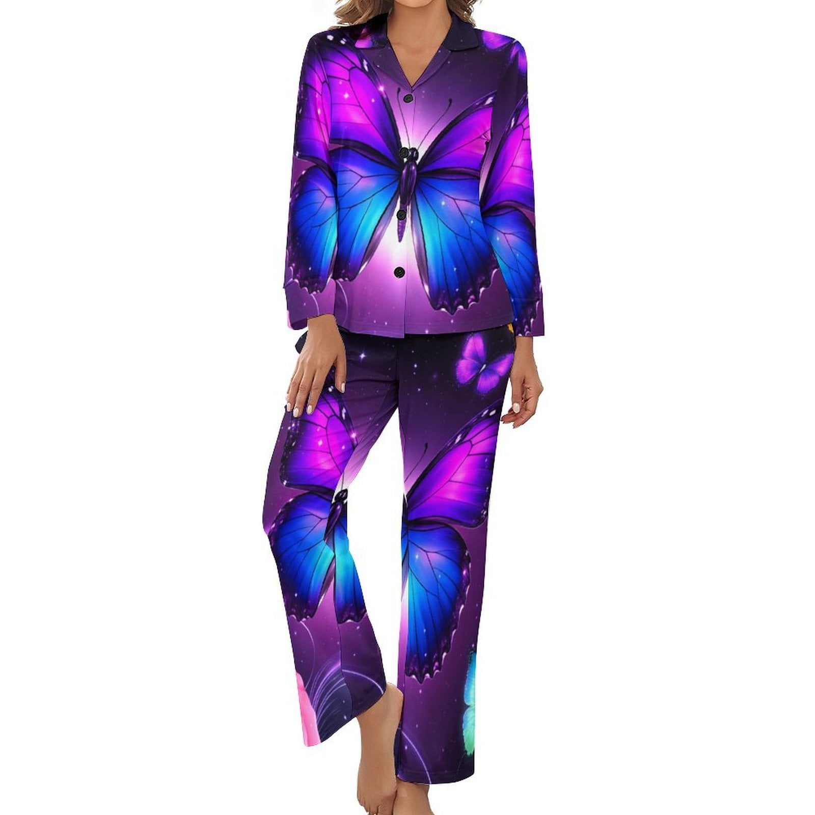 Dreamy Purple Butterfly Pattern Pajamas Woman Vintage Pajamas Set 2 ...