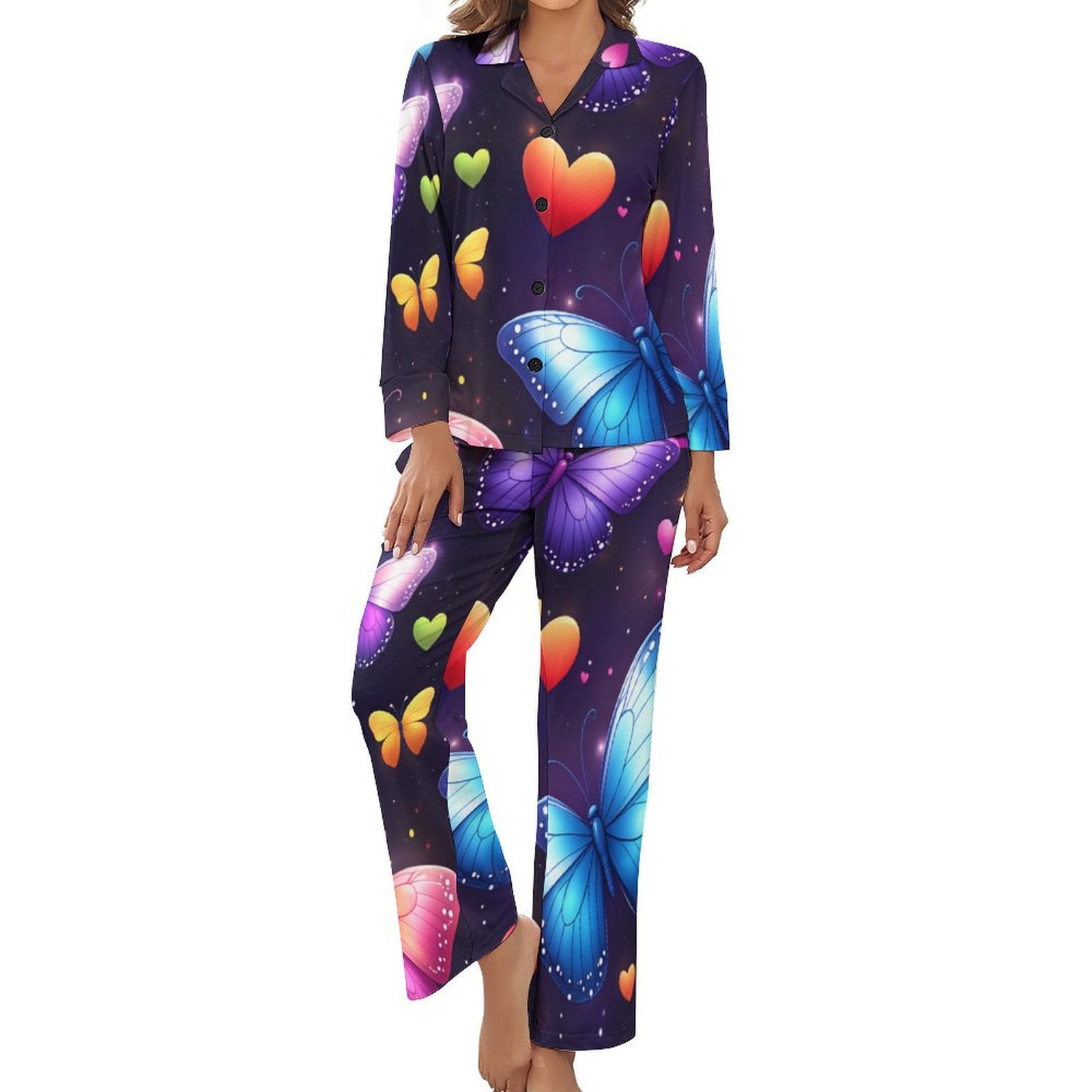 Dreamy Purple Butterfly Pattern Pajamas Woman Vintage Pajamas Set 2 ...