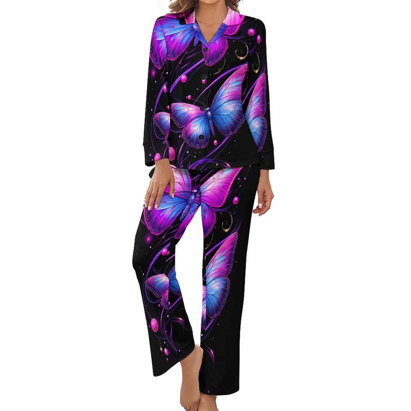 Dreamy Purple Butterfly Pattern Pajamas Woman Vintage Pajamas Set 2 ...