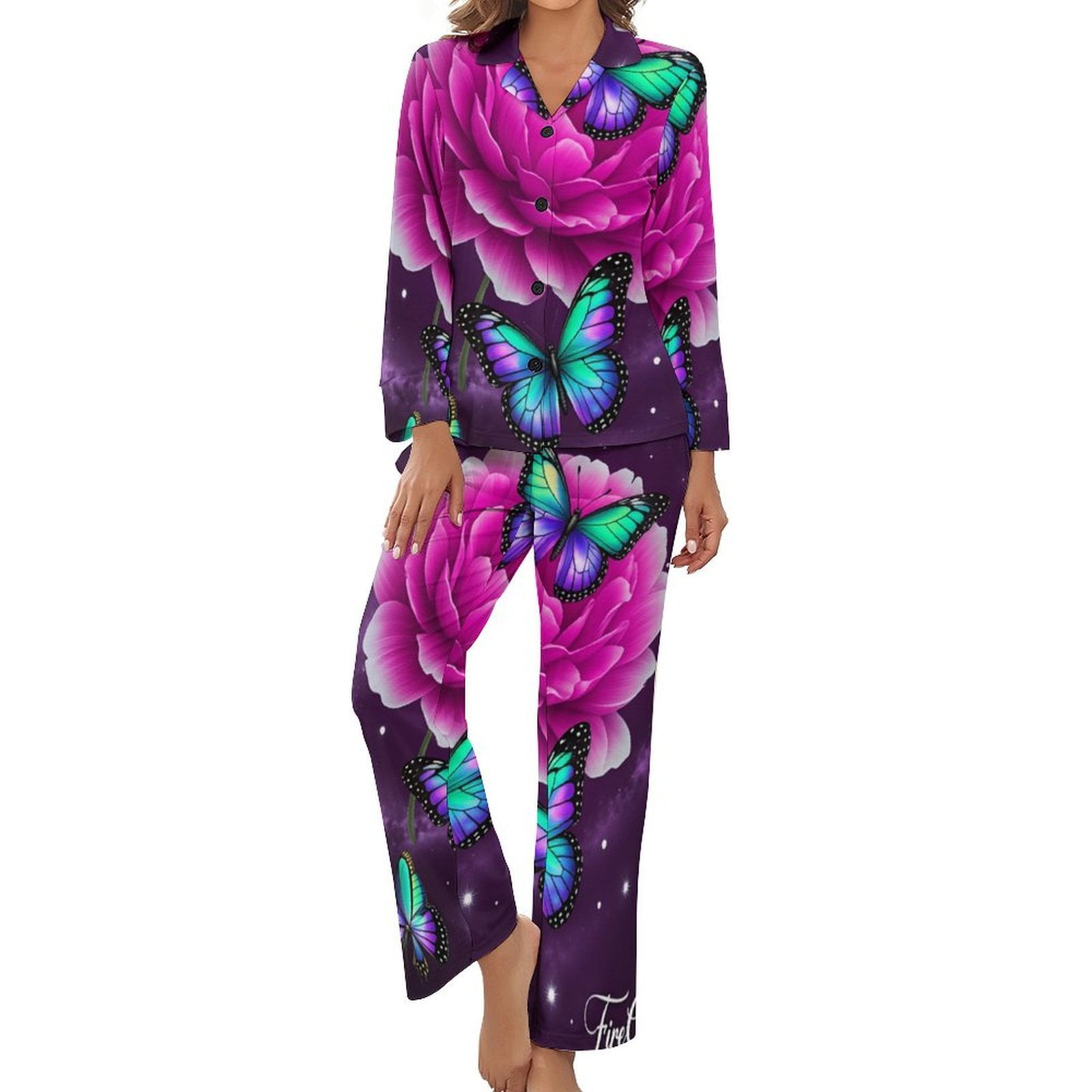 Dreamy Purple Butterfly Pattern Pajamas Woman Vintage Pajamas Set 2 ...