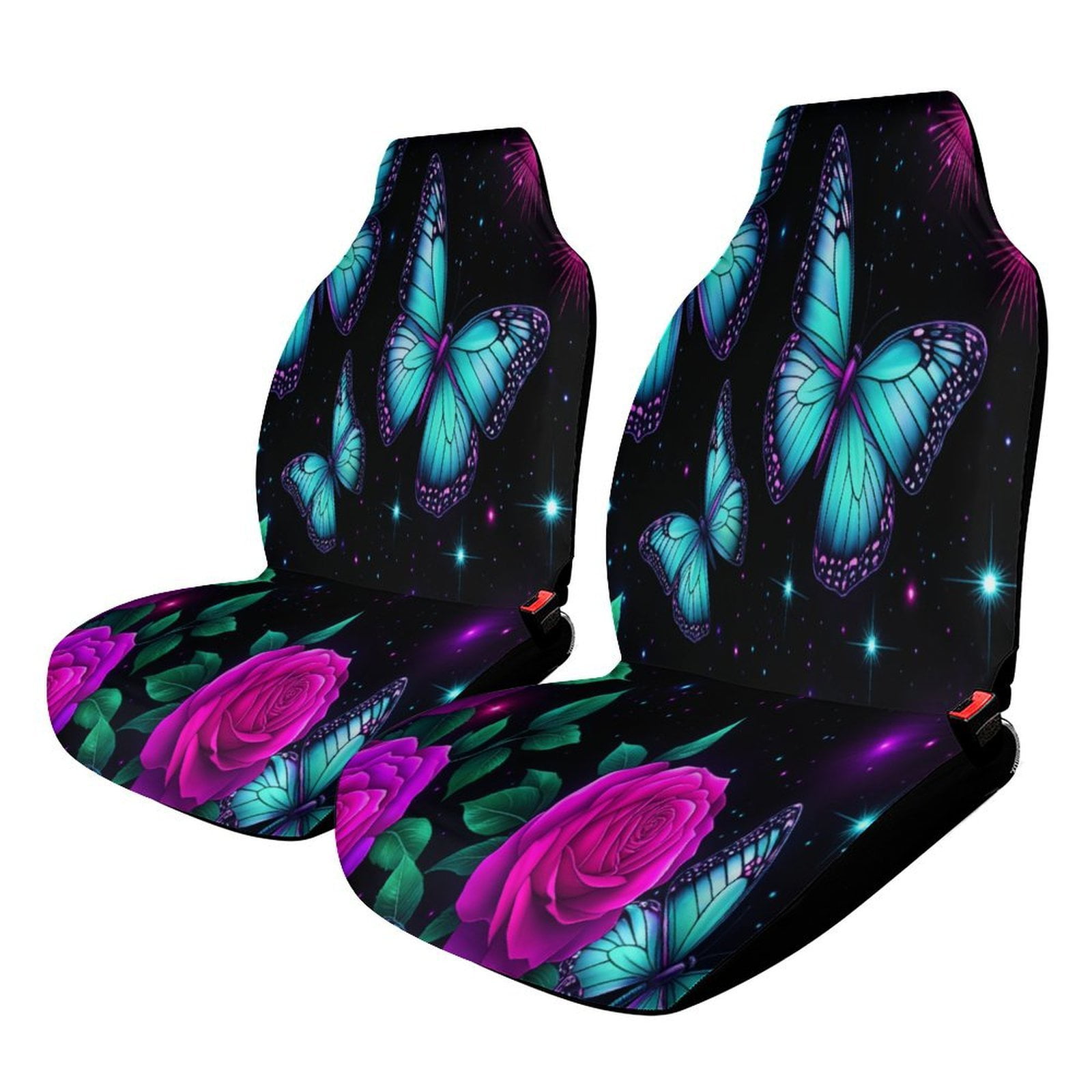 Dreamy Purple Butterfly Pattern Set of 2Pcs Car Seat Covers Easy Clean ...