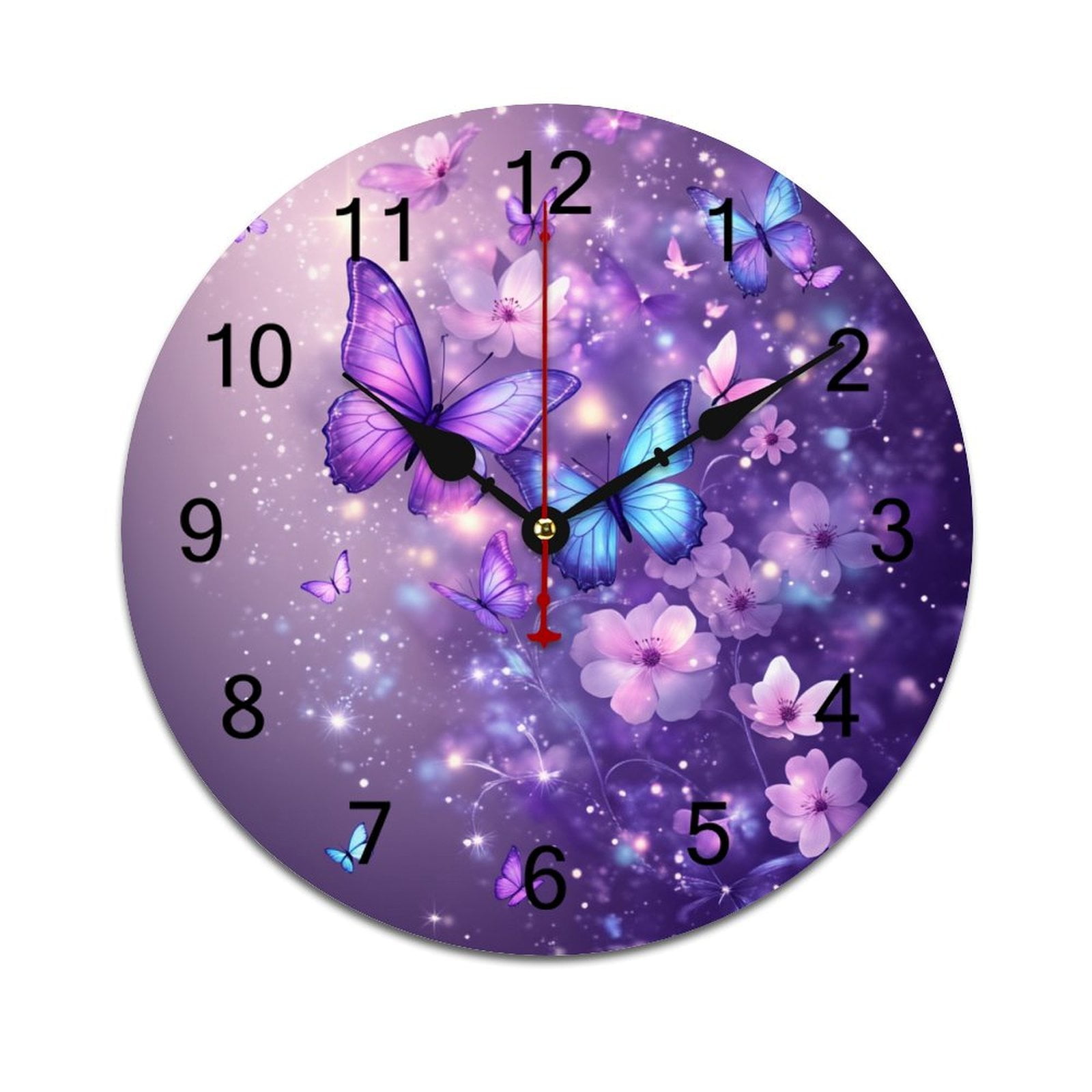 Dreamy Purple Butterfly Pattern Time Decorative Wall Clocks Round Large ...