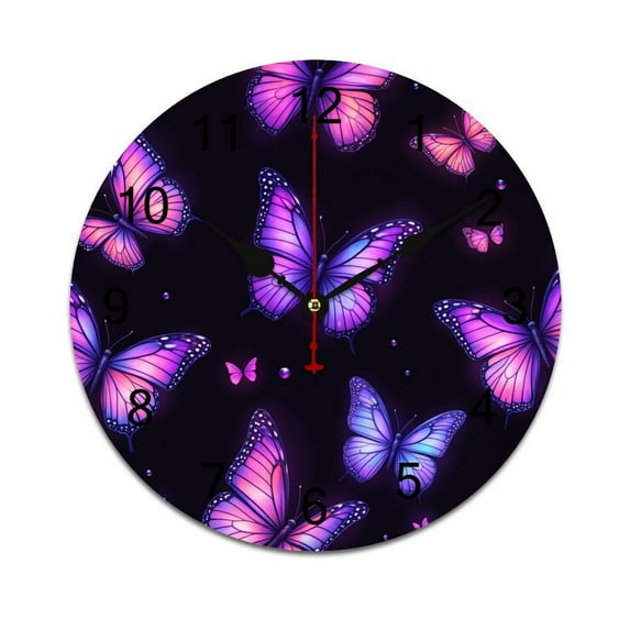 Dreamy Purple Butterfly Pattern Time Decorative Wall Clocks Round Large ...