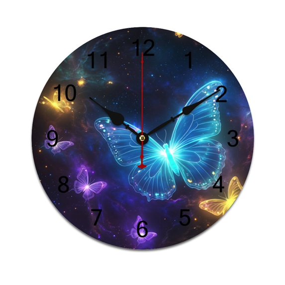 Dreamy Purple Butterfly Pattern Time Decorative Wall Clocks Round Large ...