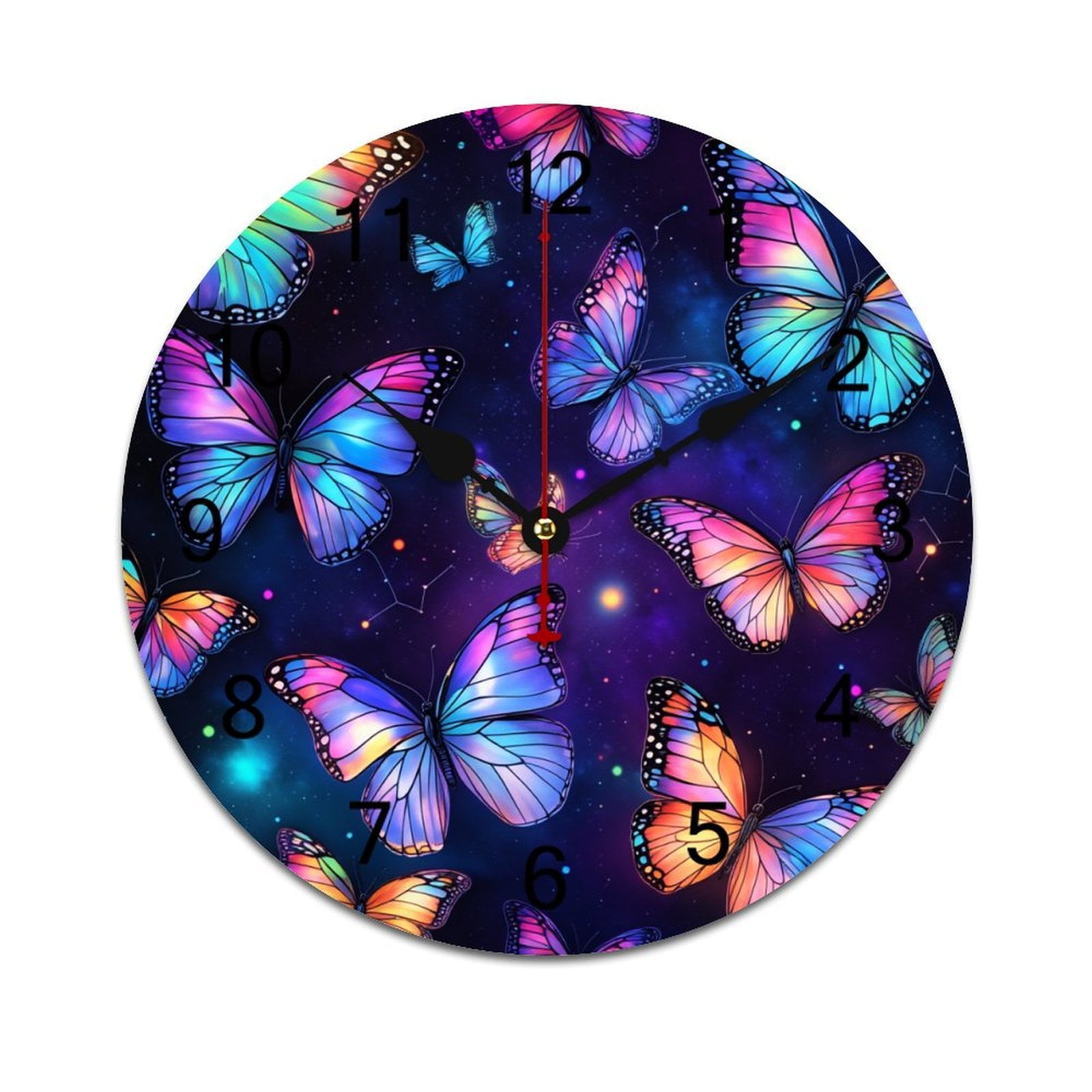 Dreamy Purple Butterfly Pattern Time Decorative Wall Clocks Round Large ...