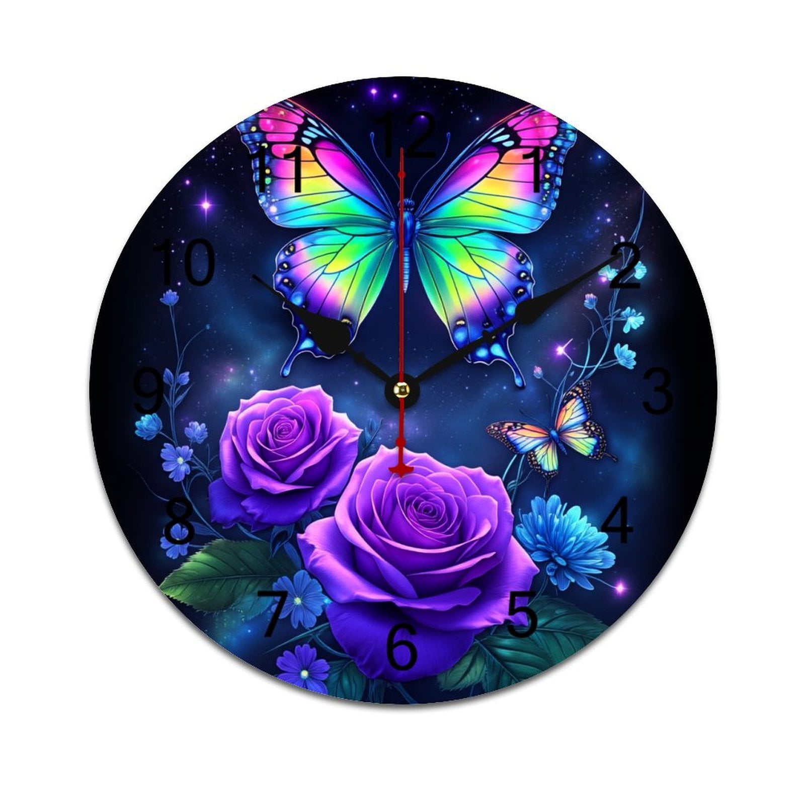 Dreamy Purple Butterfly Pattern Word Saying Big Wall Clock Home Decor ...