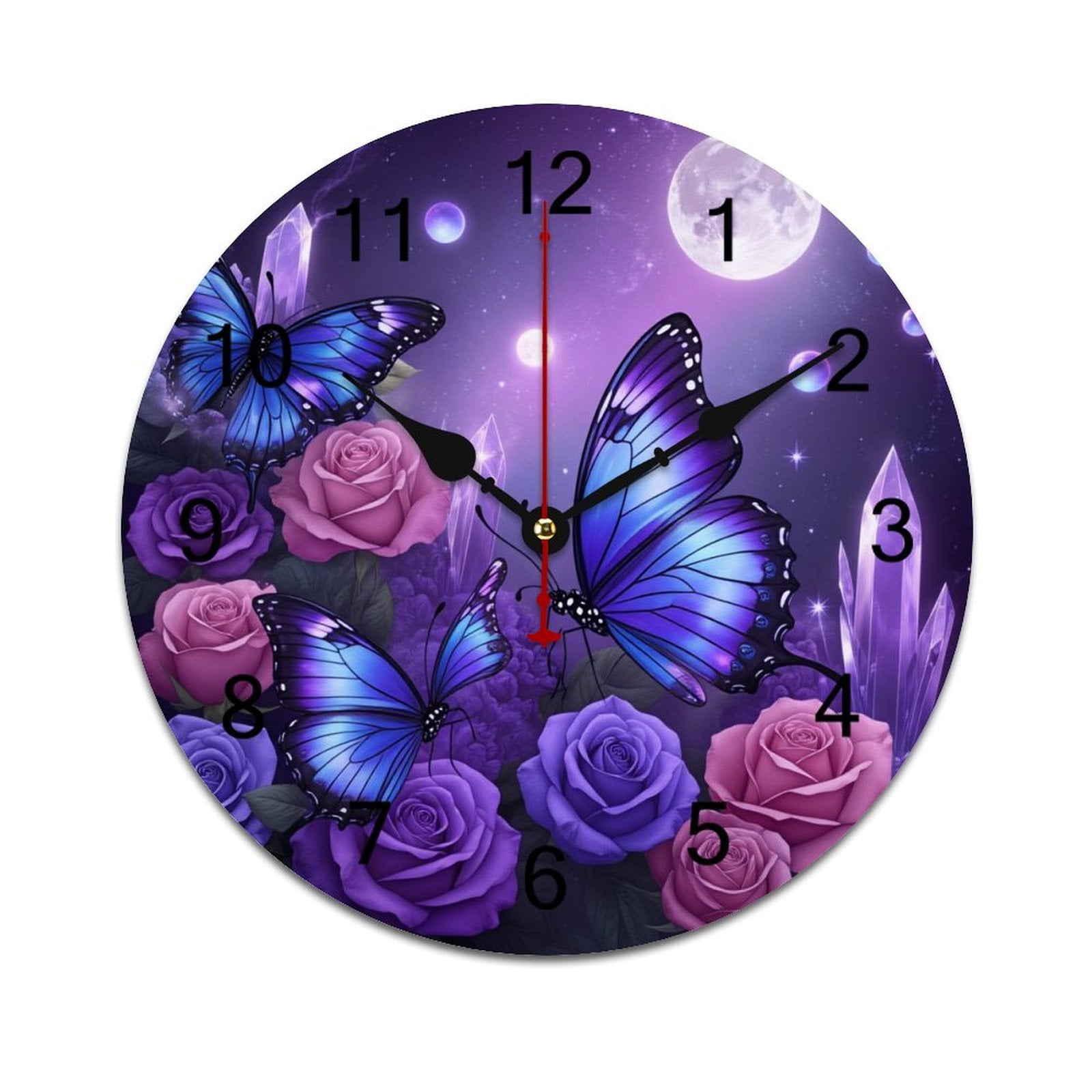 Dreamy Purple Butterfly Pattern Word Saying Big Wall Clock Home Decor ...